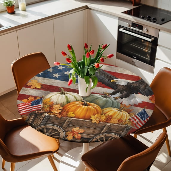 American Flag Bald Eagle Round Fitted Tablecloth with Elastic Edge ...