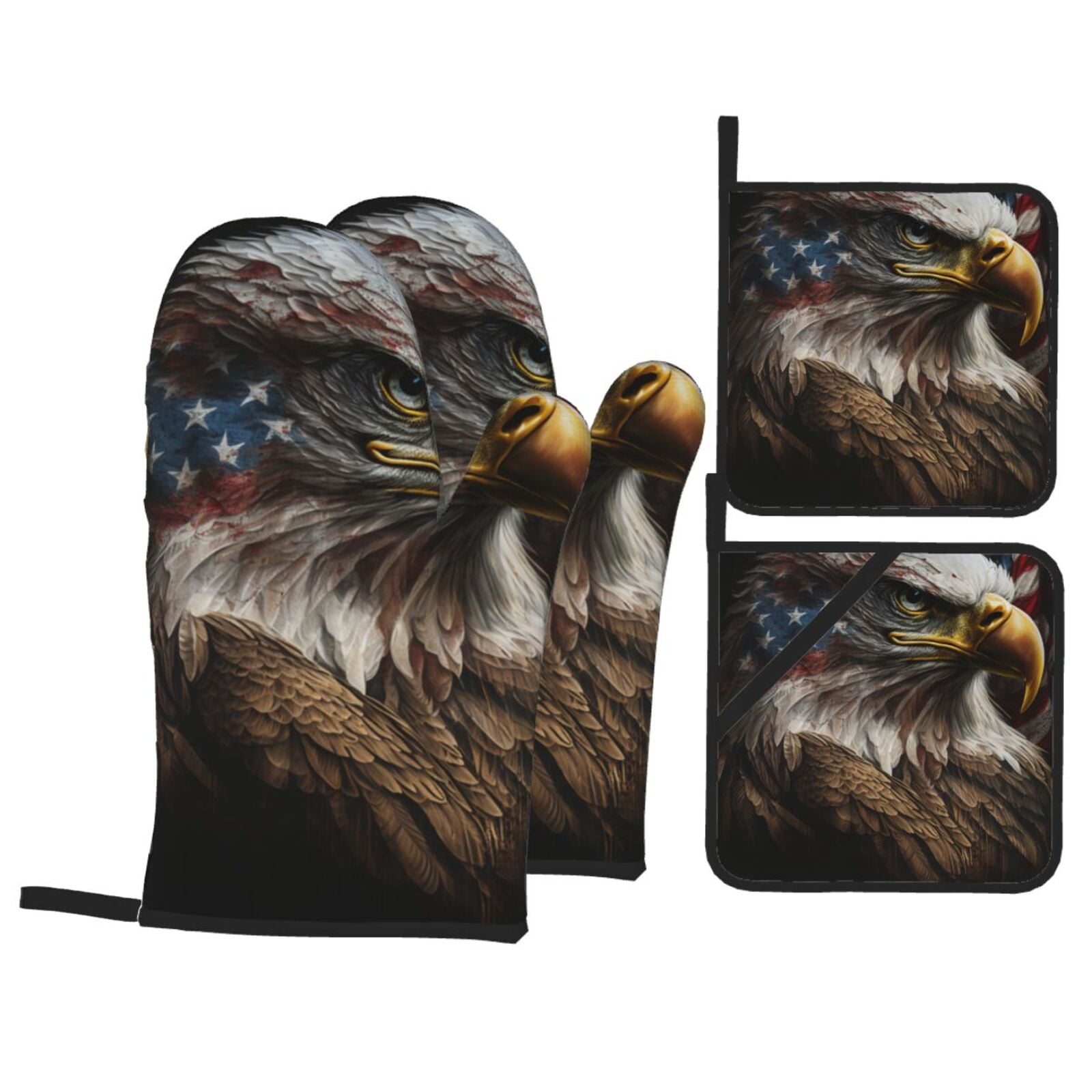 American Flag Bald Eagle USA 4Pcs Oven Mitts and Pot Holders Sets Oven ...