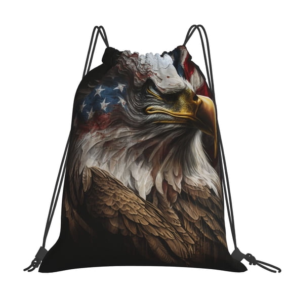 American Flag Bald Eagle USA Large Drawstring Backpack Casual Cinch ...
