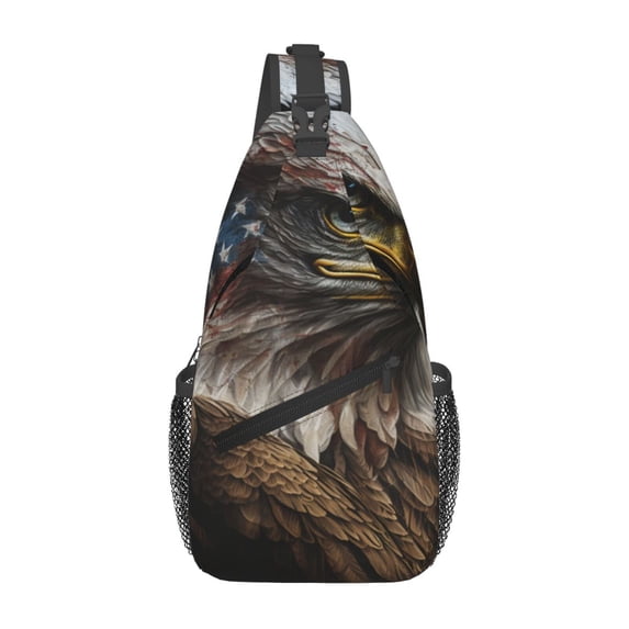 American Flag Bald Eagle USA Sling Backpack Shoulder Chest Crossbody Bag Causal Travel Hiking ...
