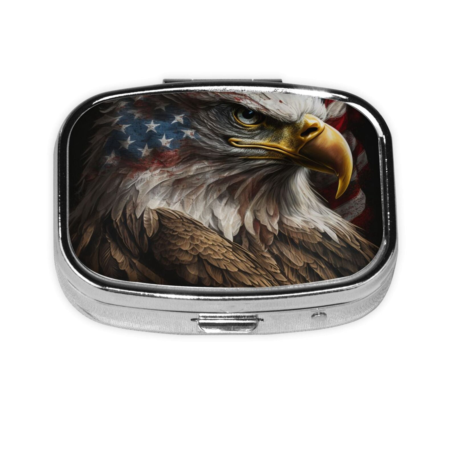 American Flag Bald Eagle USA Square Pill Box 2 Compartment Pill Case ...