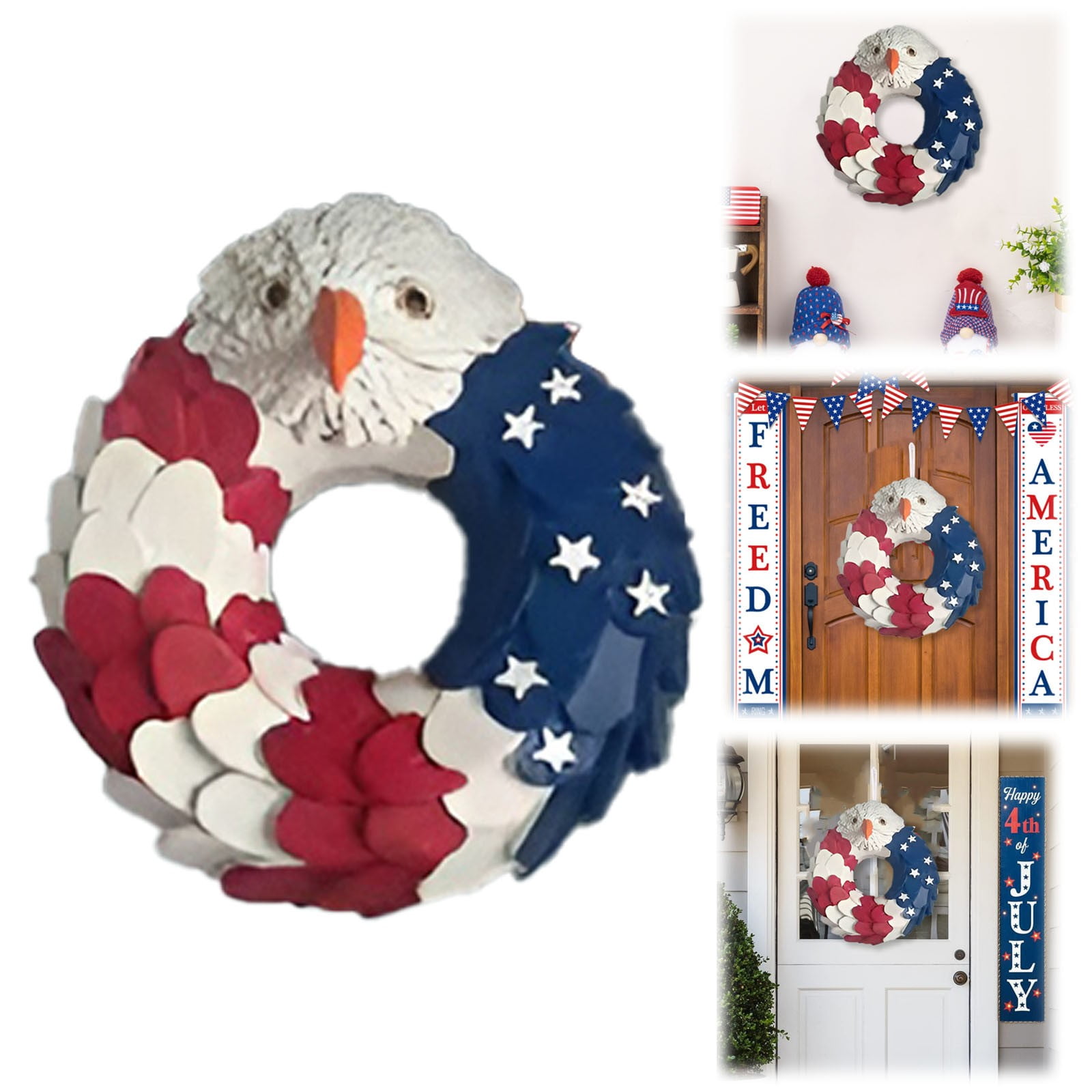 American Flag Bald Eagle Wreath for Front Door, Patriotic Resin Hanging ...