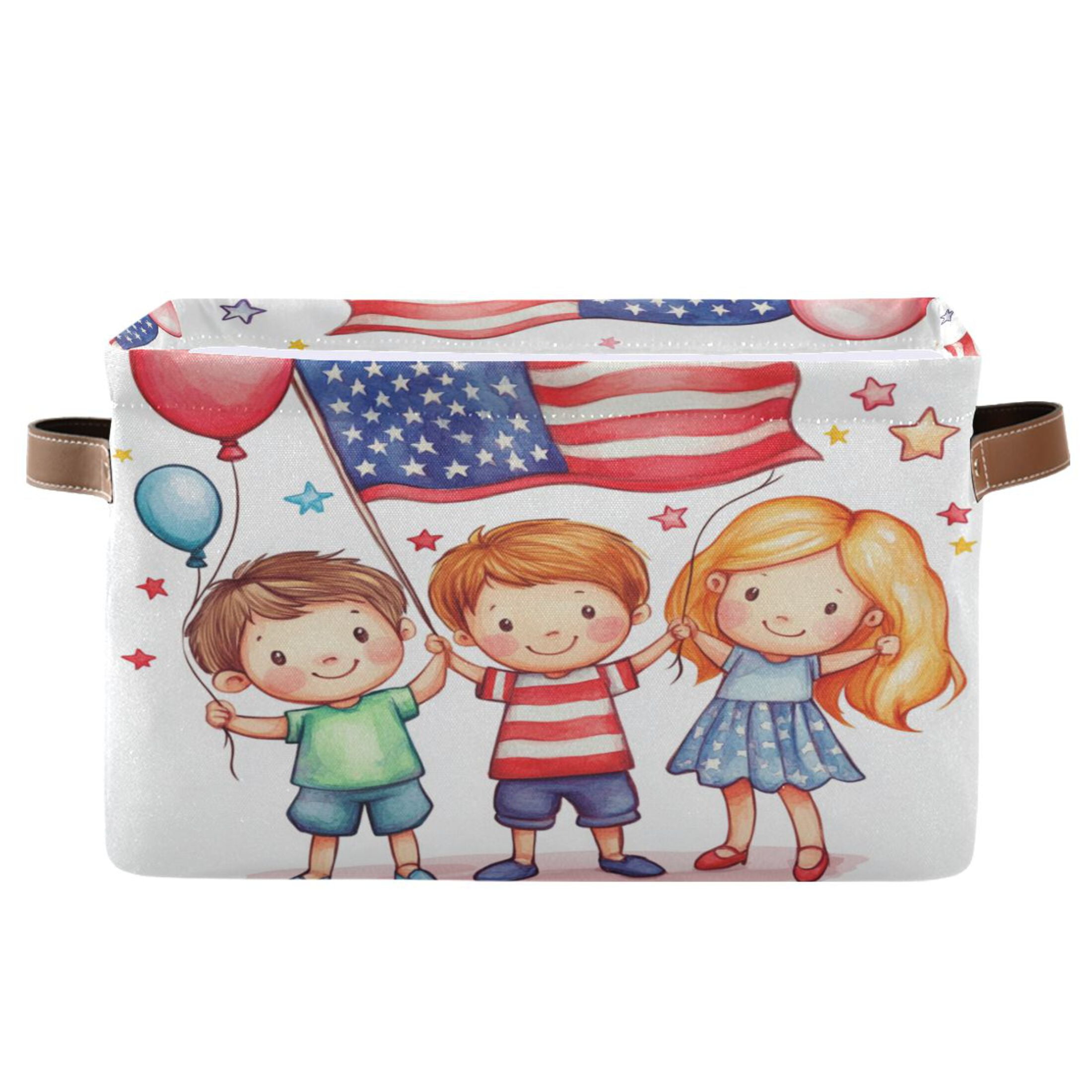 American Flag Balloons and Stars Foldable Storage Basket,Canvas Fabric ...