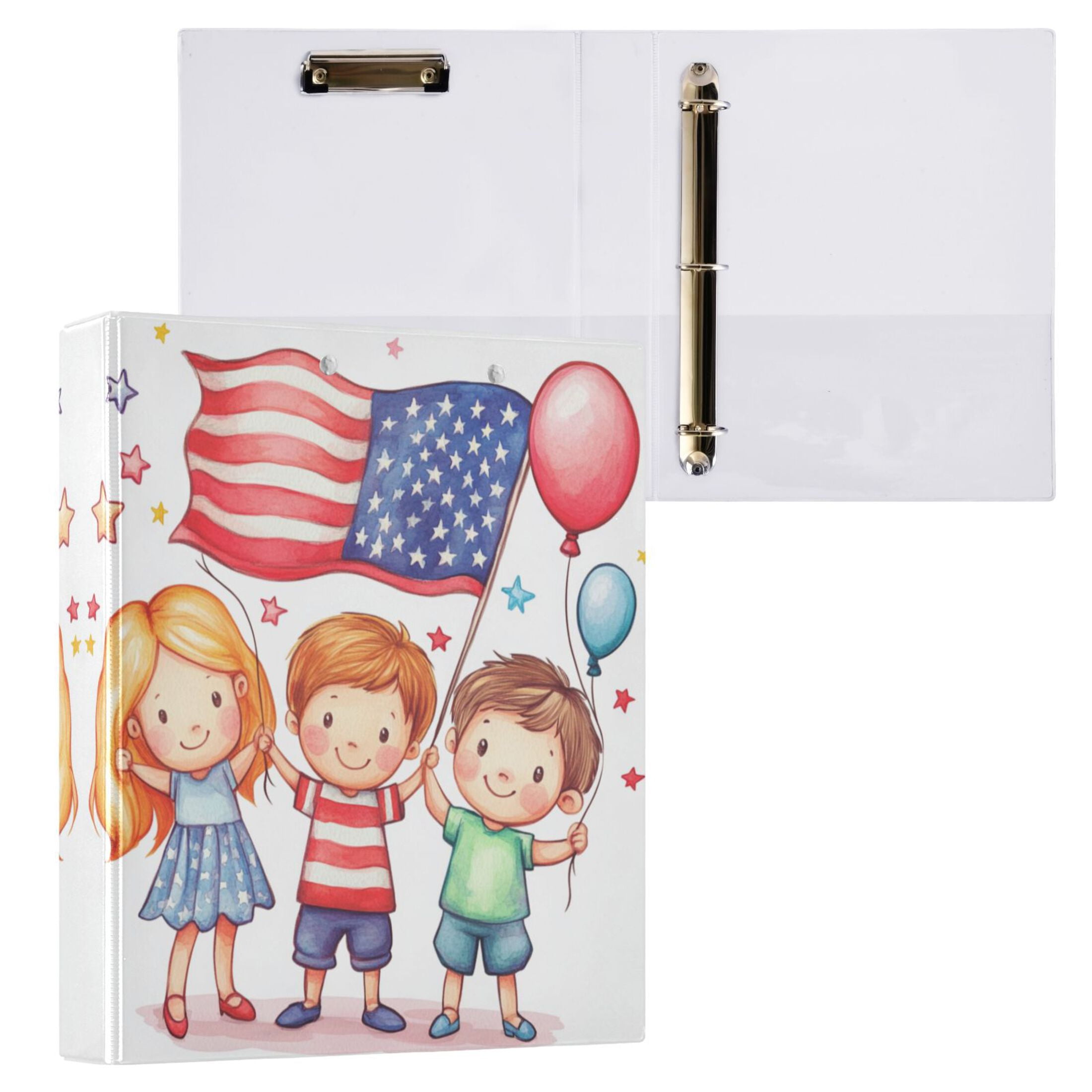 American Flag Balloons and Stars 3 Ring Hardcover Binders 1.5in Round ...