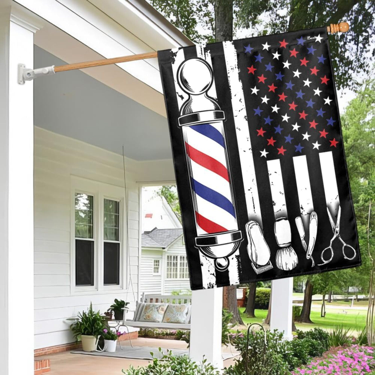 American Flag-Barber Flag American Flag Barbershop Flag QTR775F, House Flag (29.5" x 39.5")-USA ...