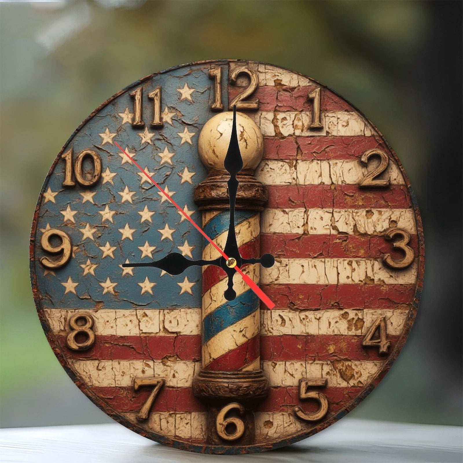 American Flag Barber Pole Wall Clock Vintage Decor 10-Inch Silent ...