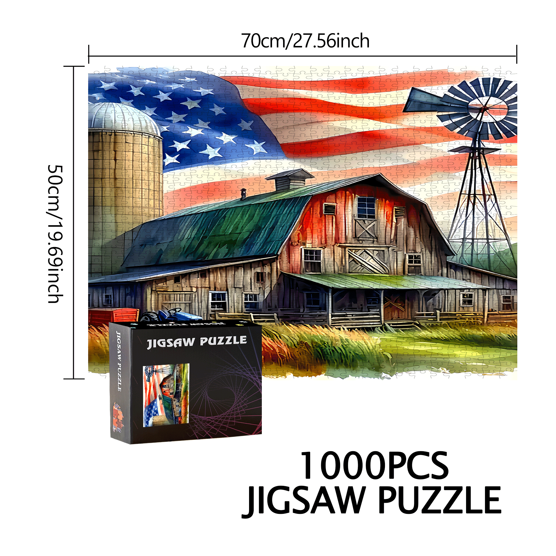 American Flag, Barn 500pcs/1000pcs Puzzle Game - Gift - Family ...