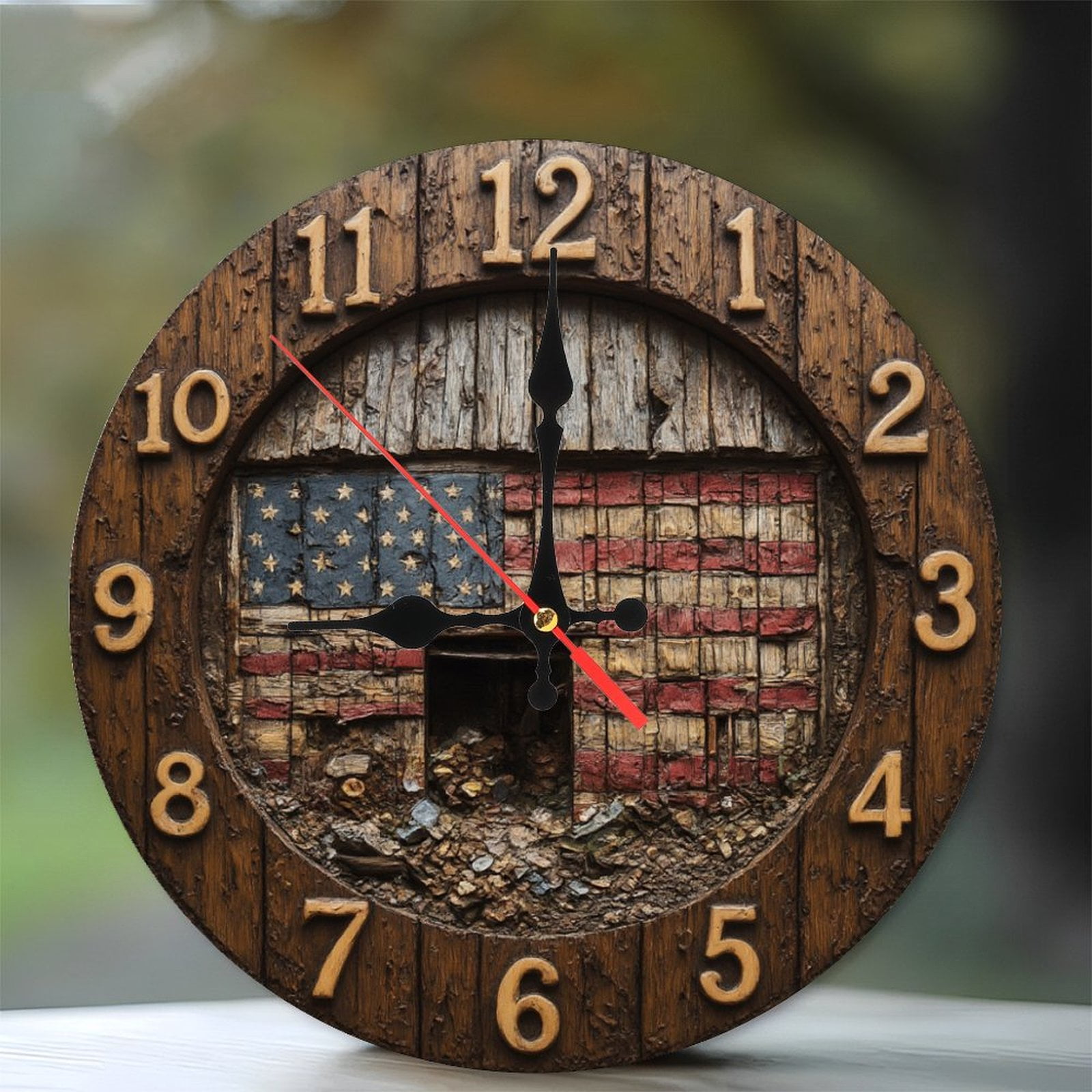 American Flag Barn Wood Wall Clock Rustic Farmhouse Decor 10-Inch ...