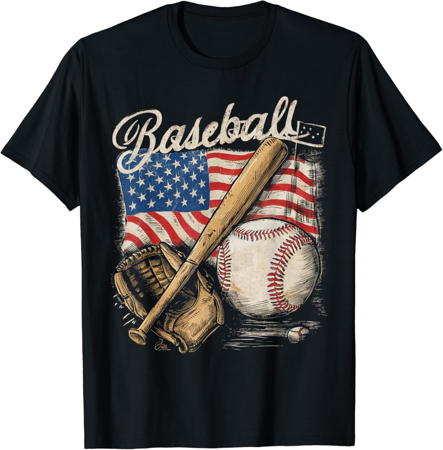American Flag Baseball Player Bat Fan Catcher Pitcher USA T-Shirt ...