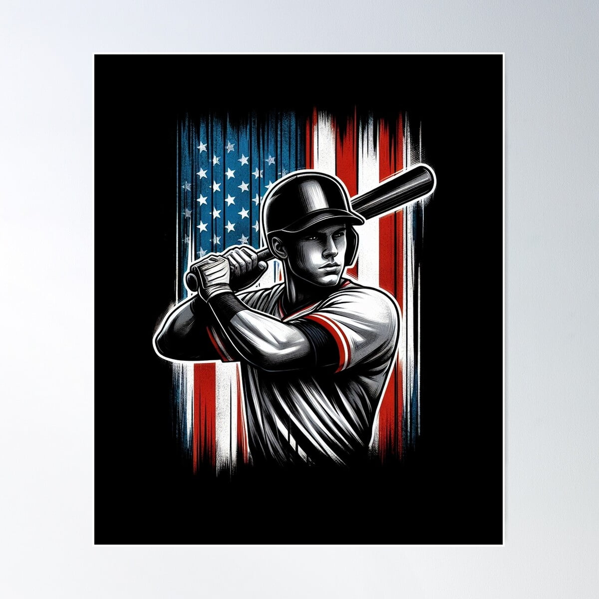 American Flag Baseball Player Usa Vintage Flag Father'S Day Poster Wall ...