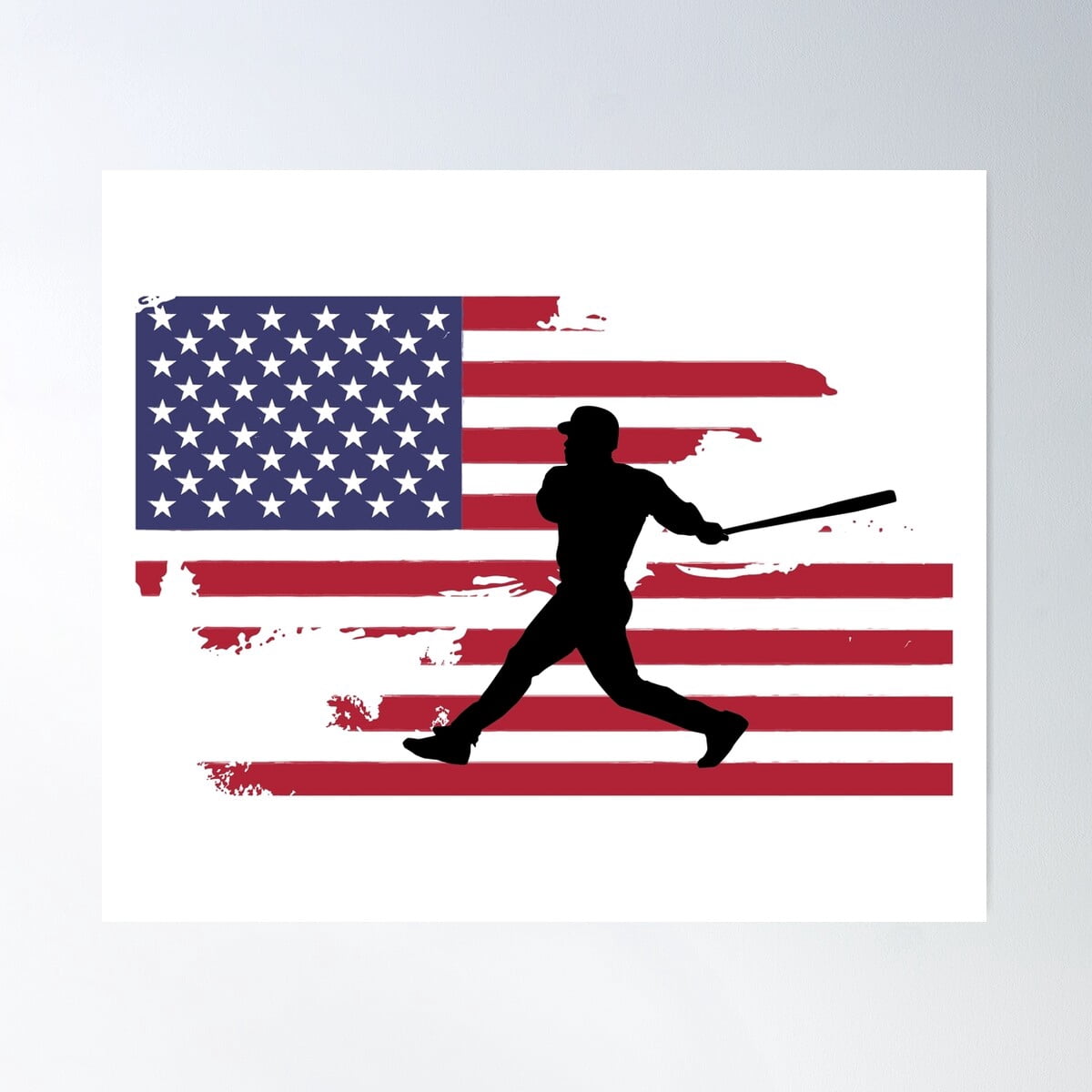 American Flag Baseball Silhouette Patriotic Baseball Player Poster Wall ...