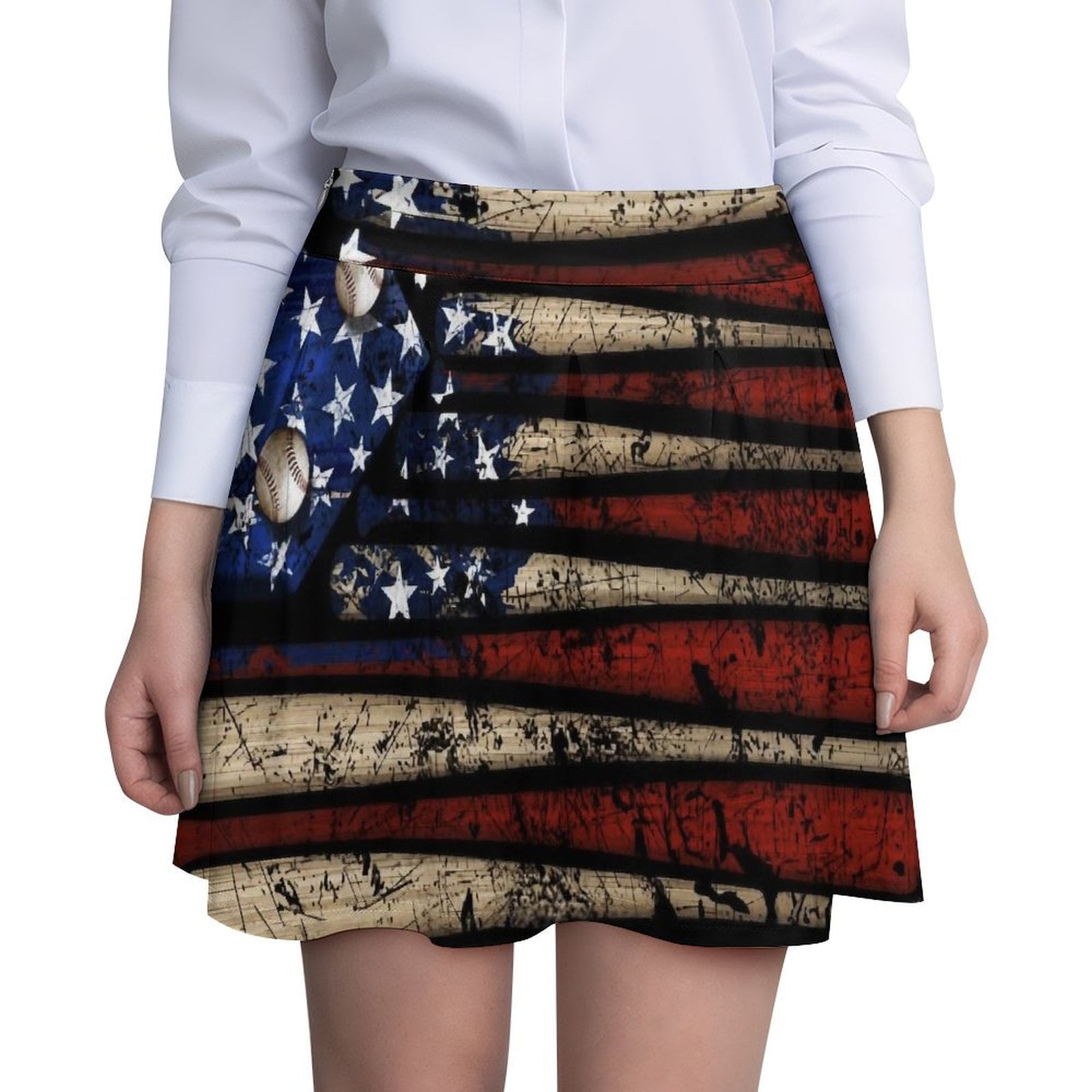 American Flag Baseball Women's Casual Mini Skirt Invisible Zipper ...