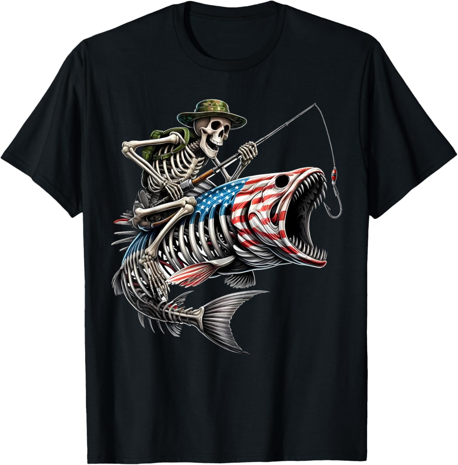 American Flag Bass Fish Skull Fisherman T-Shirt - Walmart.com