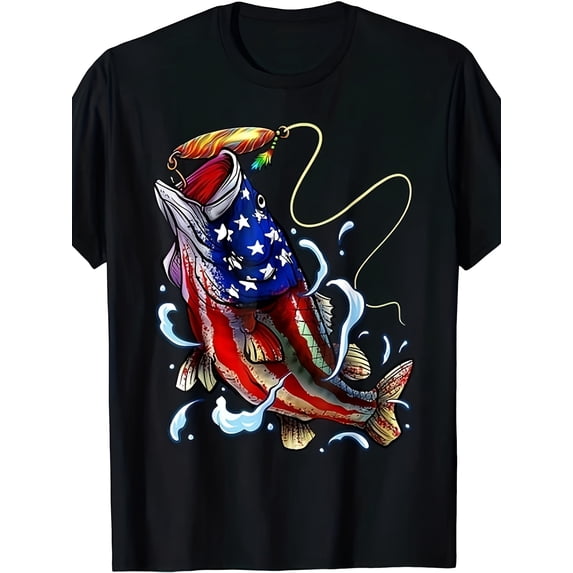 American Flag Bass Fishing 4th of July Patriotic Angler T Shirt, Funny ...