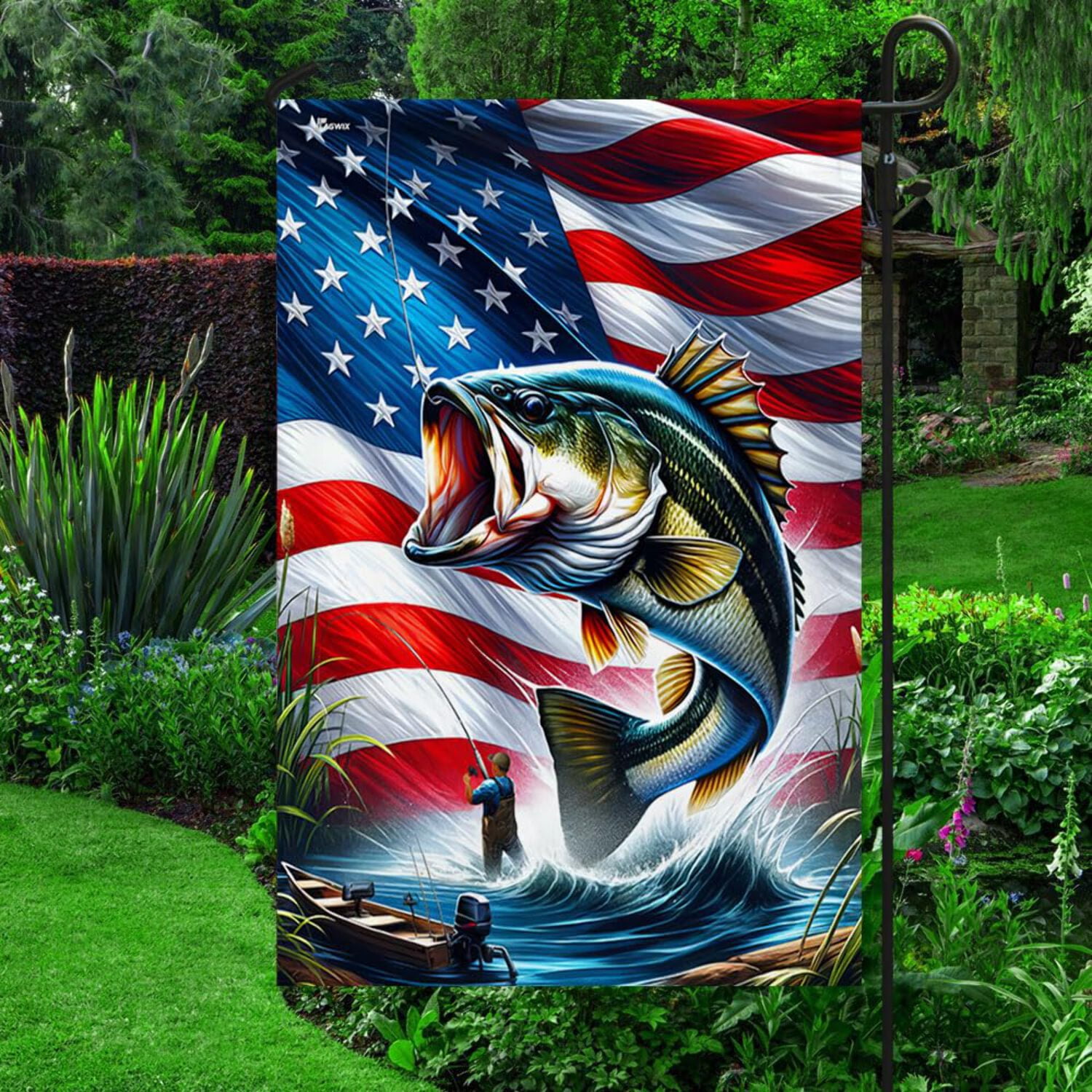 American Flag-Bass Fishing American Flag MLN2930F, Garden Flag (11.5" x ...