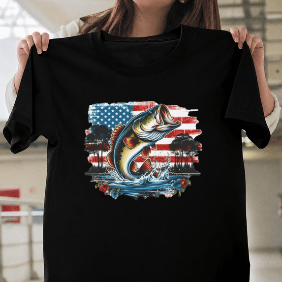 American Flag Bass Fishing Graphic Patriotic Outdoors Shirt Unisex T ...