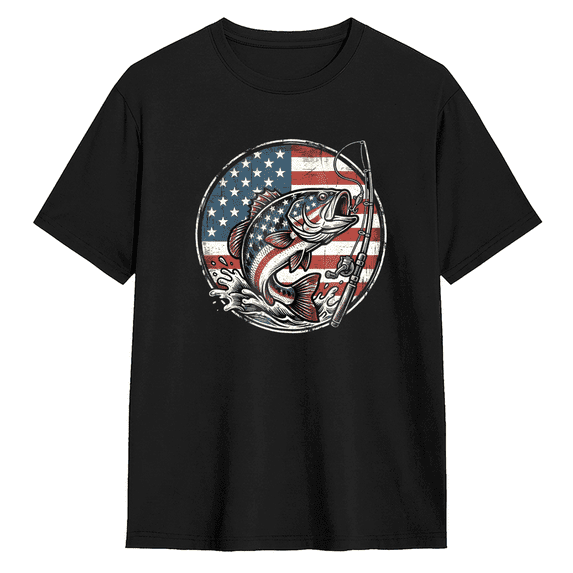American Flag Bass Fishing Retro Graphic Tee for Men, Witty Fishing ...