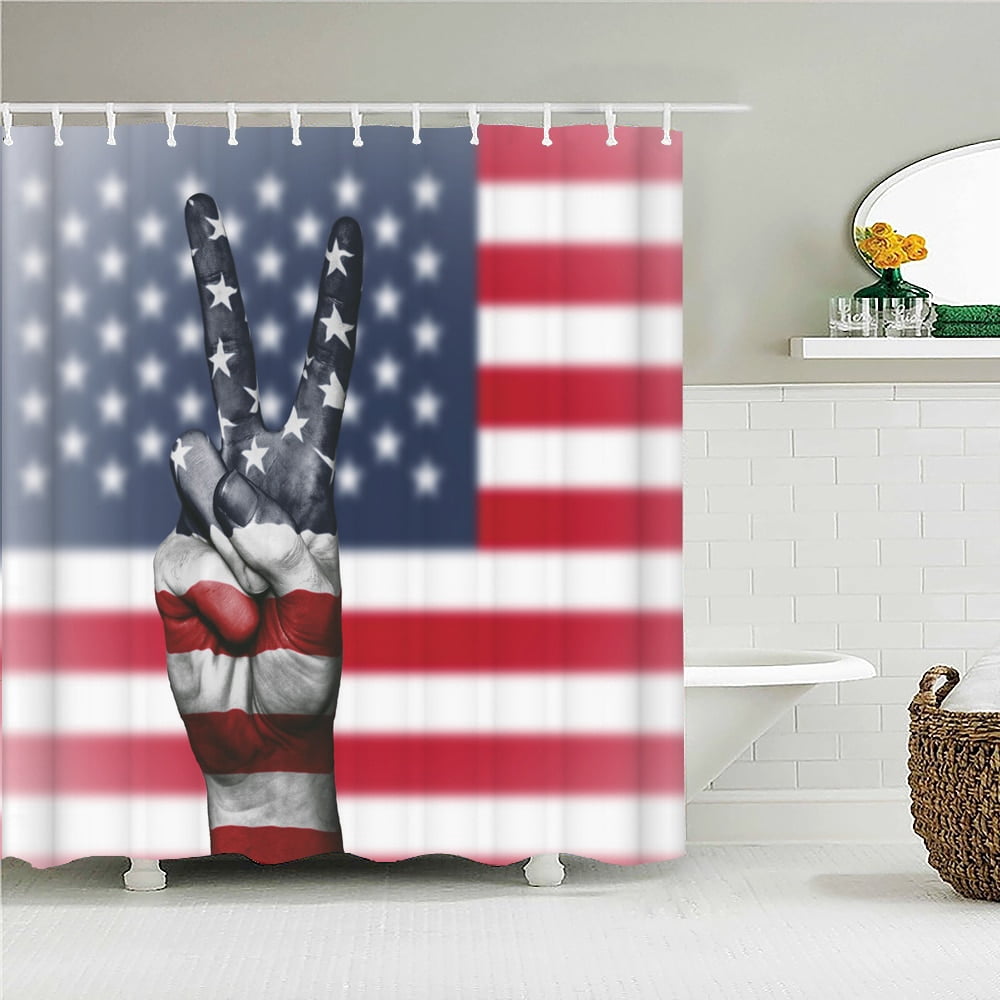 American Flag Bath Curtain Waterproof Fabric Shower Curtains With ...
