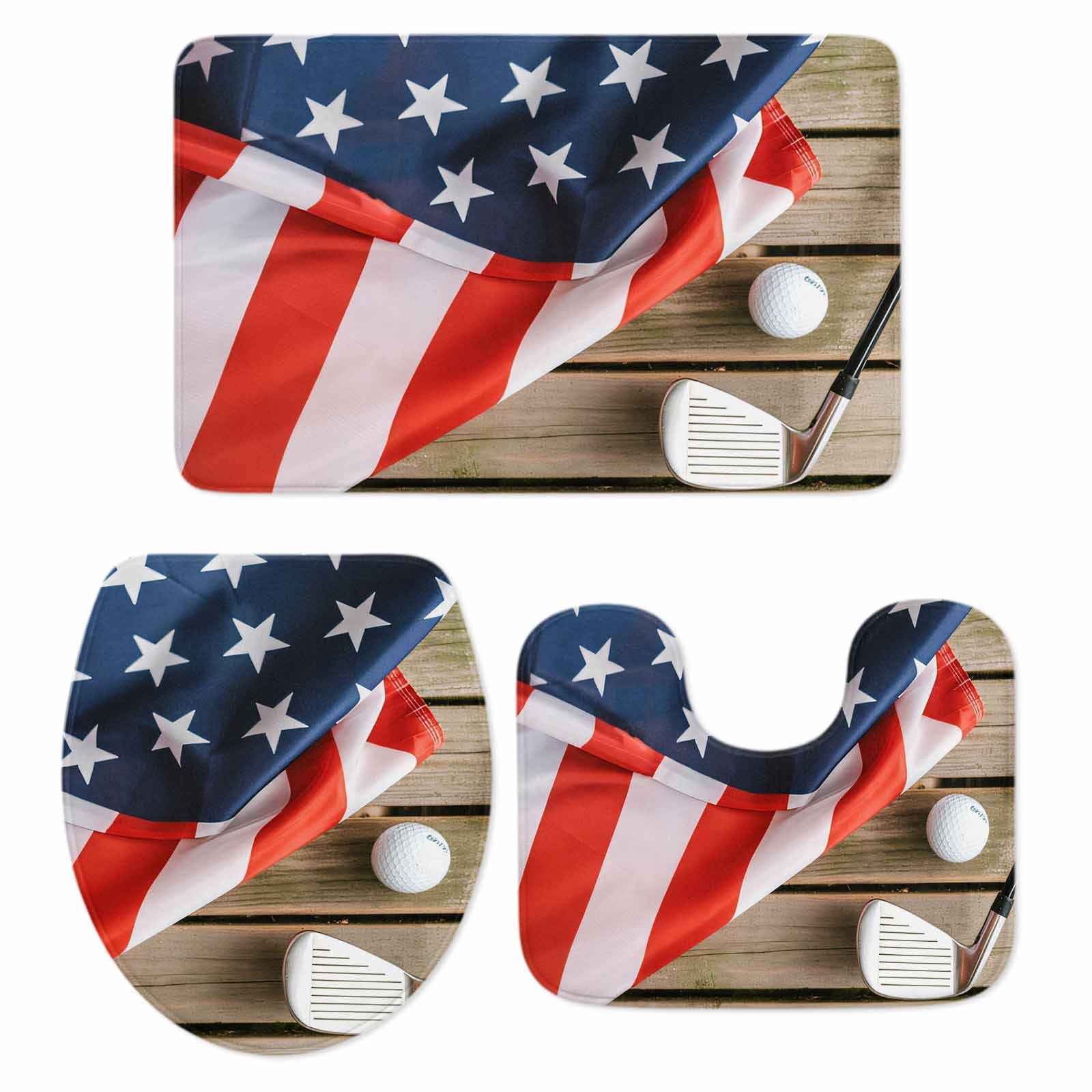American Flag Bathroom Rugs Set Golf Ball Pole Vintage Board Non Slip ...