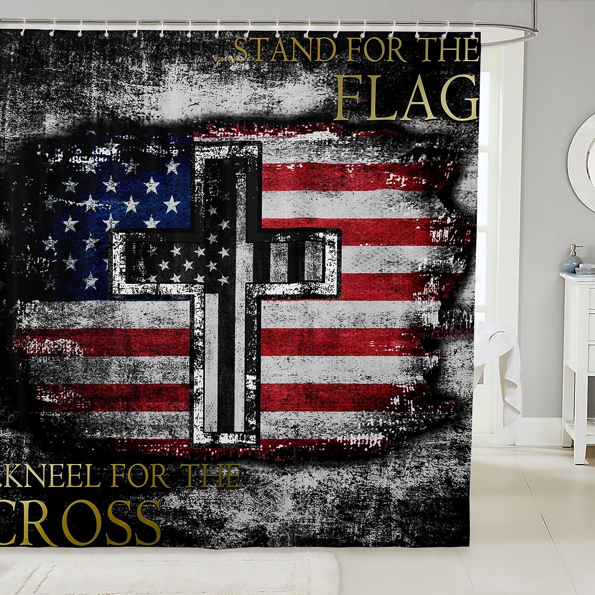 American Flag Bathroom Shower Curtain Sets for Teen Camo Black White ...