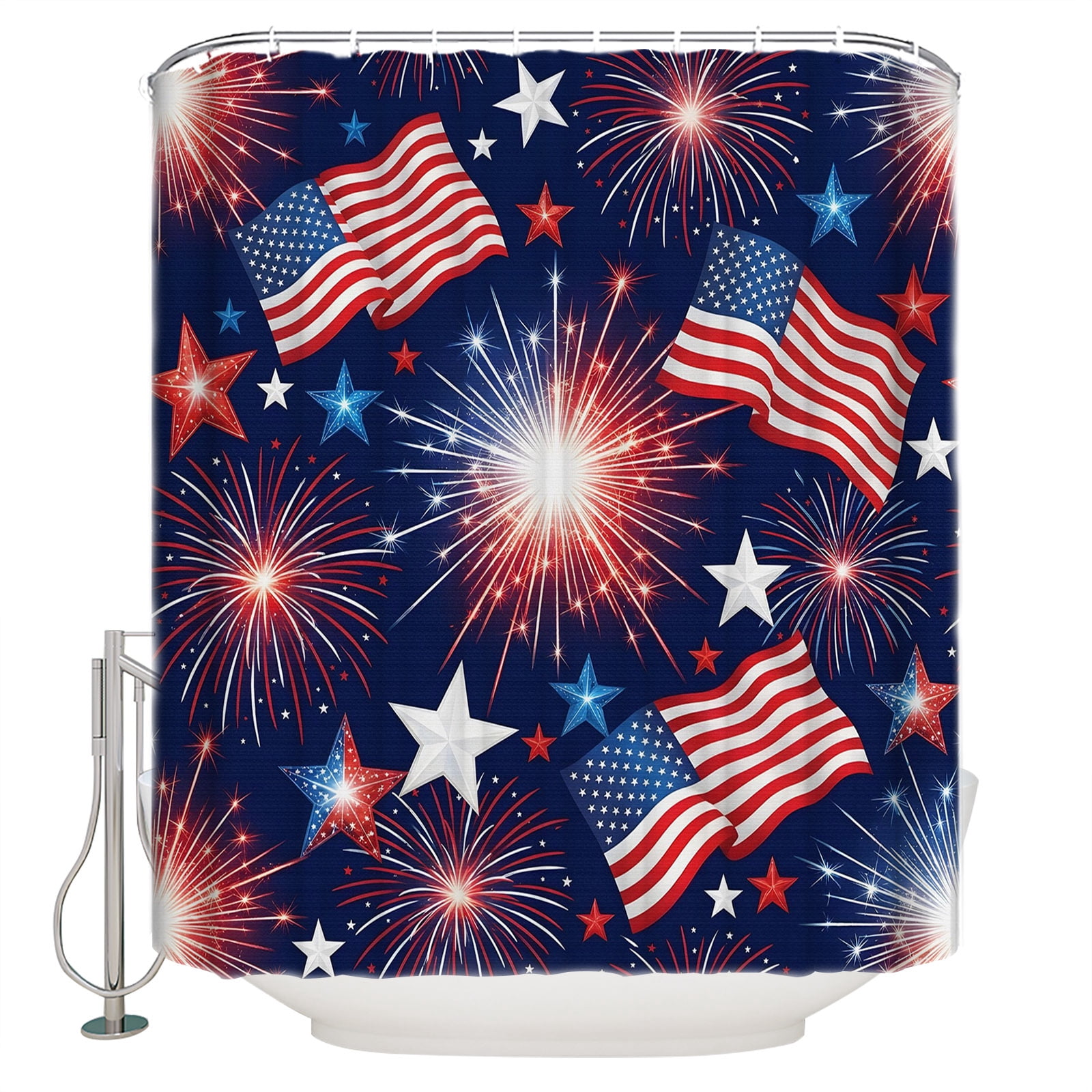 American Flag Bathroom Shower Curtains with 12 Hooks Polyester ...