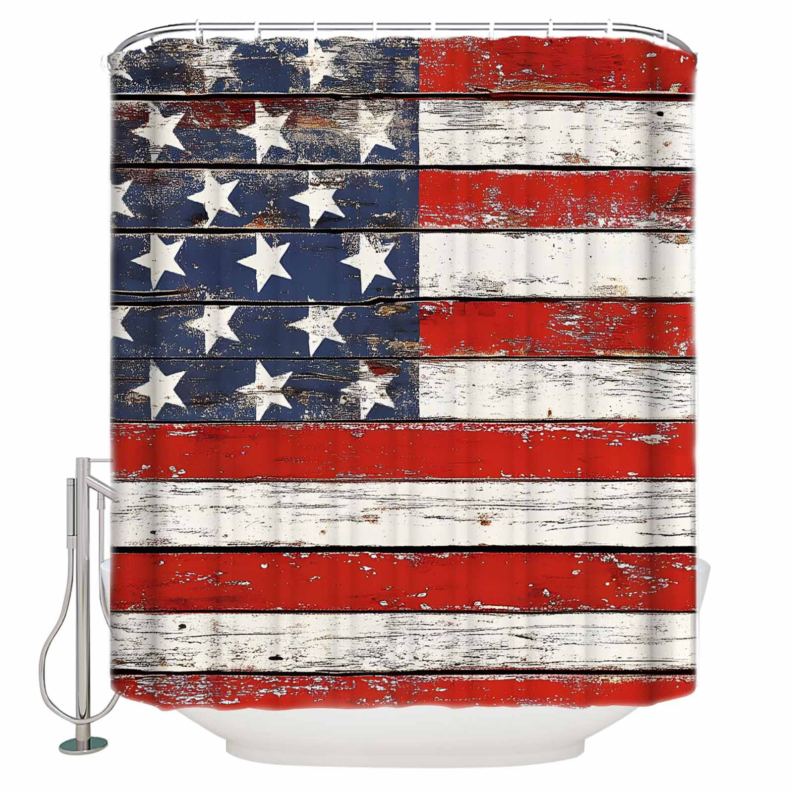 American Flag Bathroom Shower Curtains with 12 Hooks Polyester ...