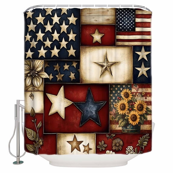 American Flag Bathroom Shower Curtains with 12 Hooks Polyester ...
