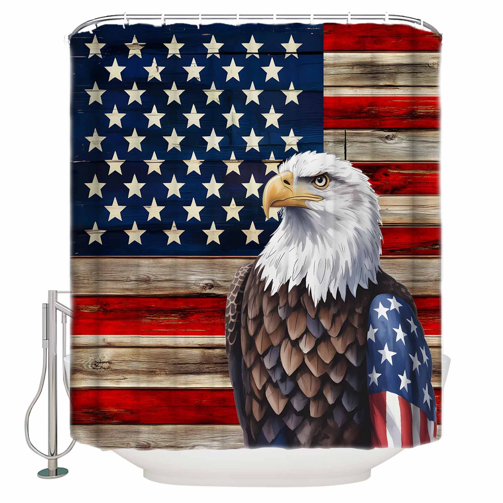 American Flag Bathroom Shower Curtains with 12 Hooks Polyester ...