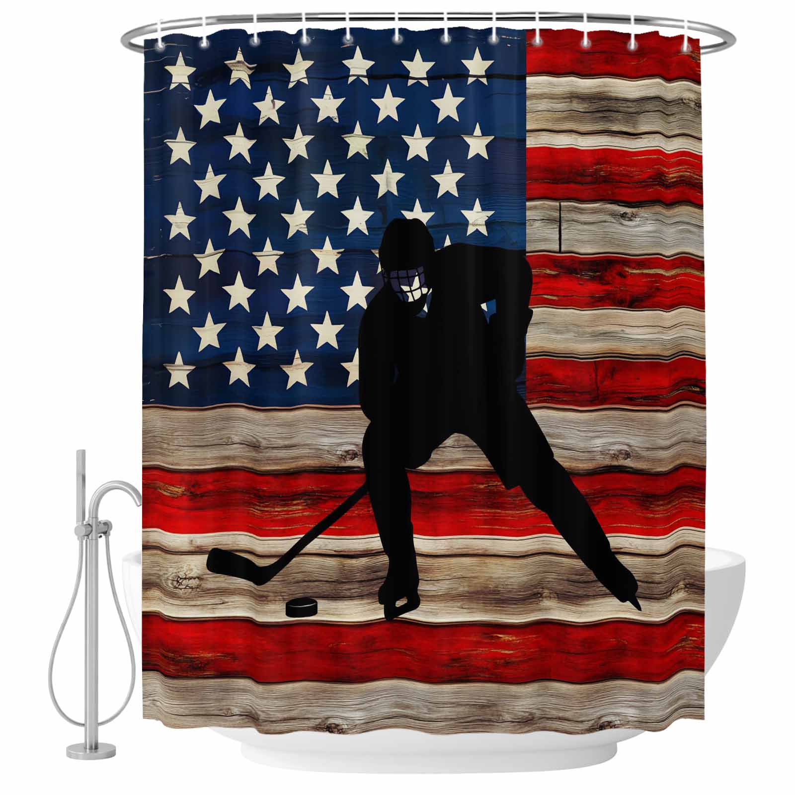 American Flag Bathroom Shower Curtains with Hooks, Blue Red USA Flag ...