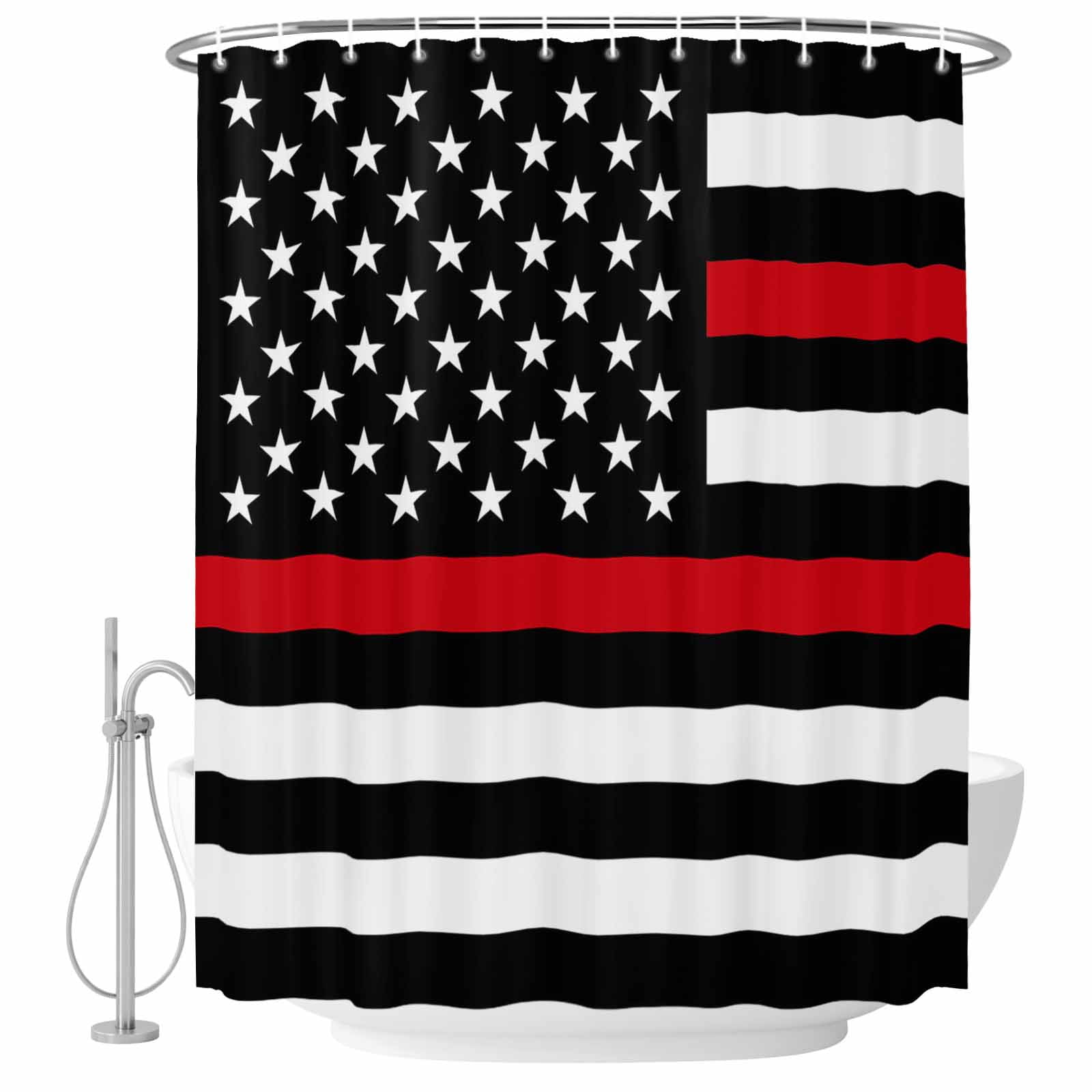 American Flag Bathroom Shower Curtains with Hooks, Retro USA Flag Red ...