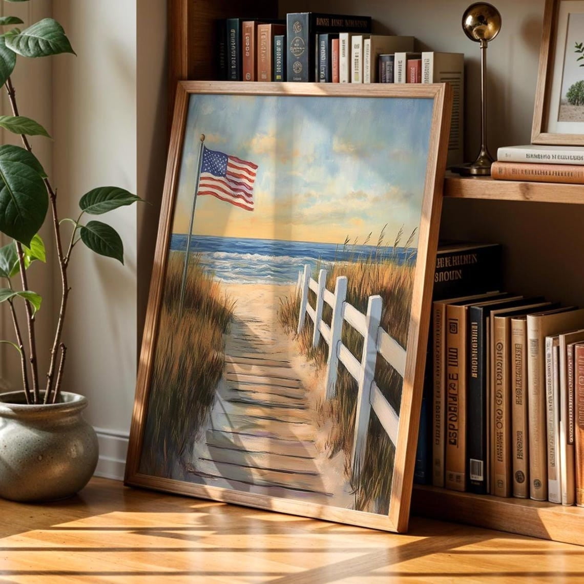 American Flag Beach Coastal Wall Art Red White Blue Summer Decor ...