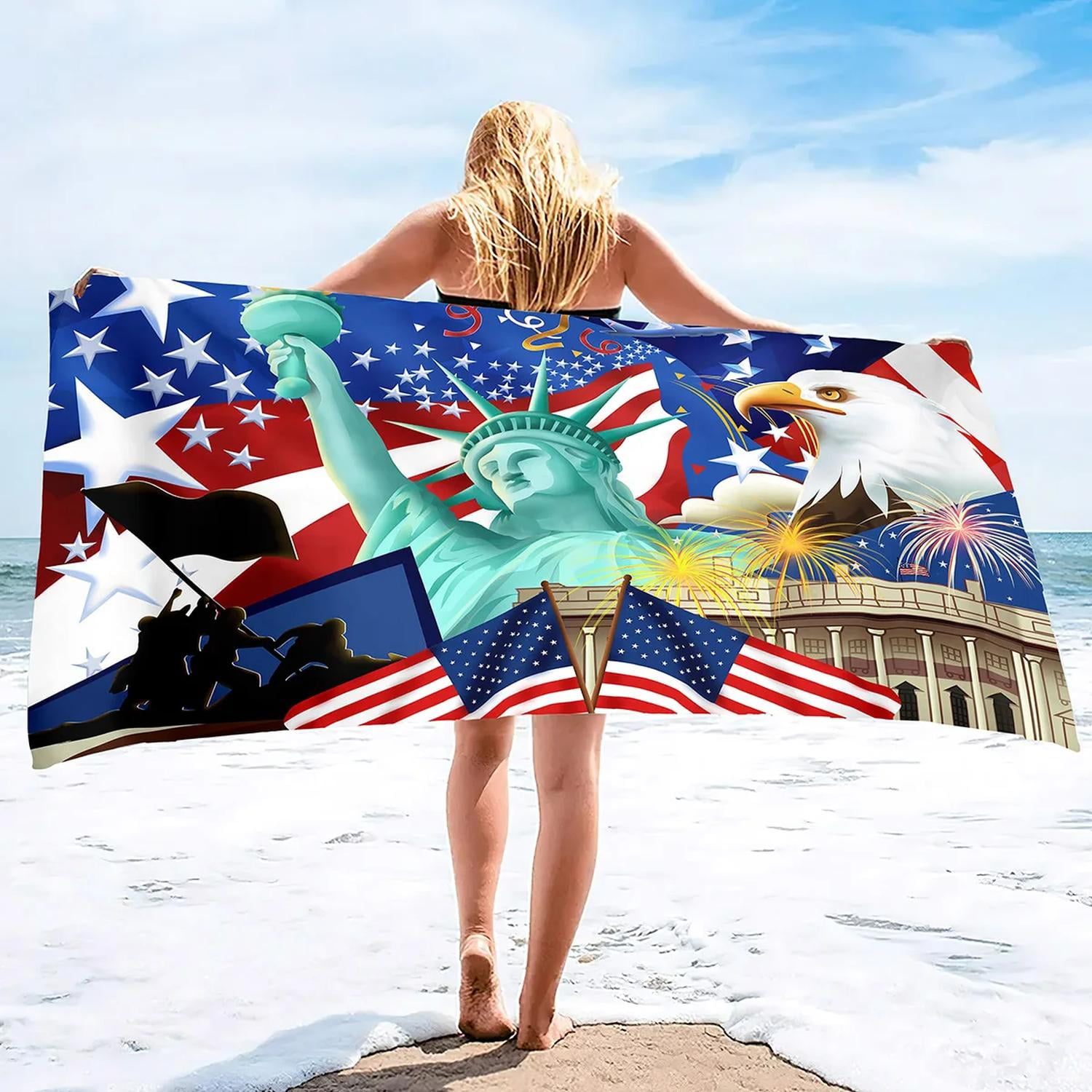 American Flag Beach Towel,USA Lightweight Highly Absorbent,Striped Pool ...