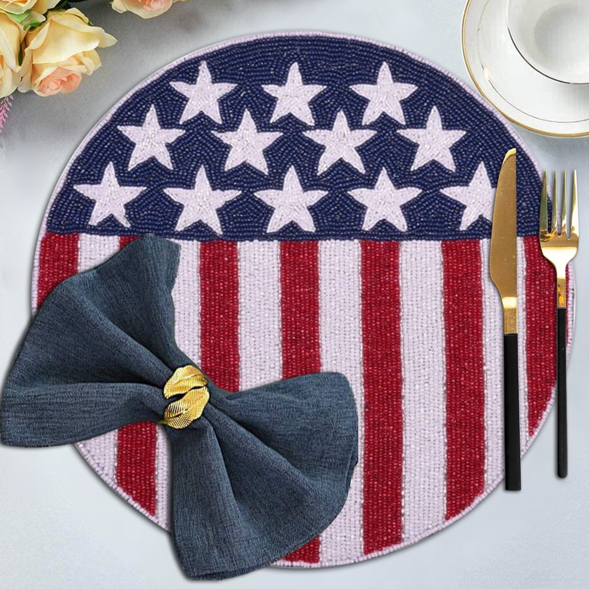 American Flag Beaded Placemats Set of 2 - 4th of July Patriotic Freedom ...