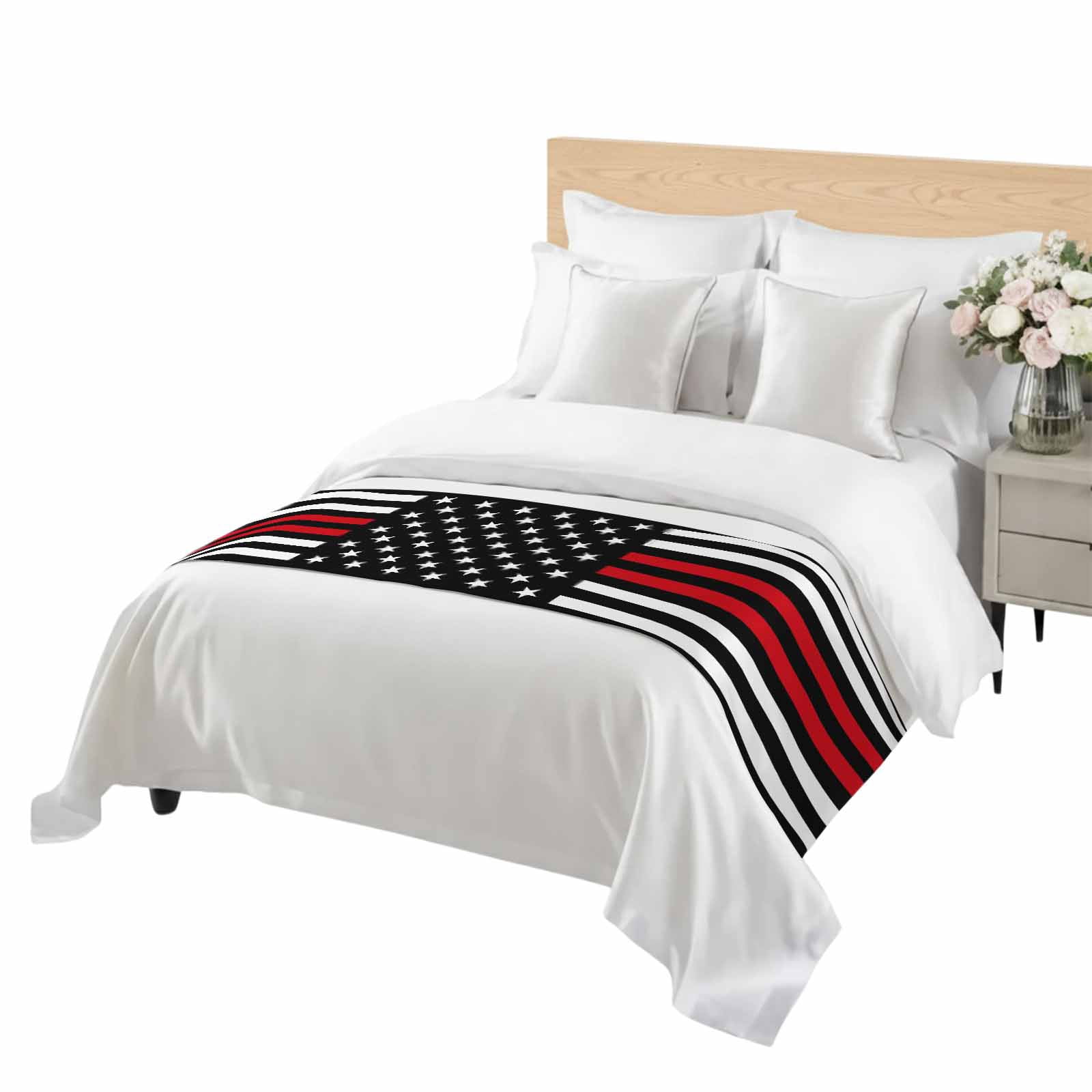 American Flag Bed Runner King Size Retro USA Flag Red Line Black White ...