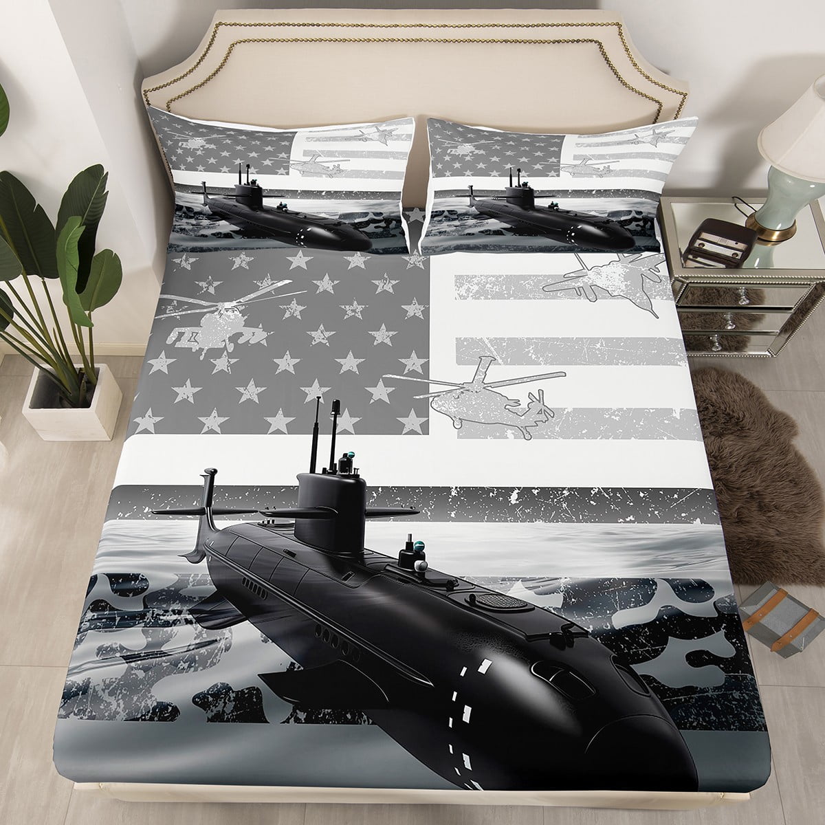 American Flag Bed Sheets Queen, Camo Aircraft Fitted Sheet Vintage ...