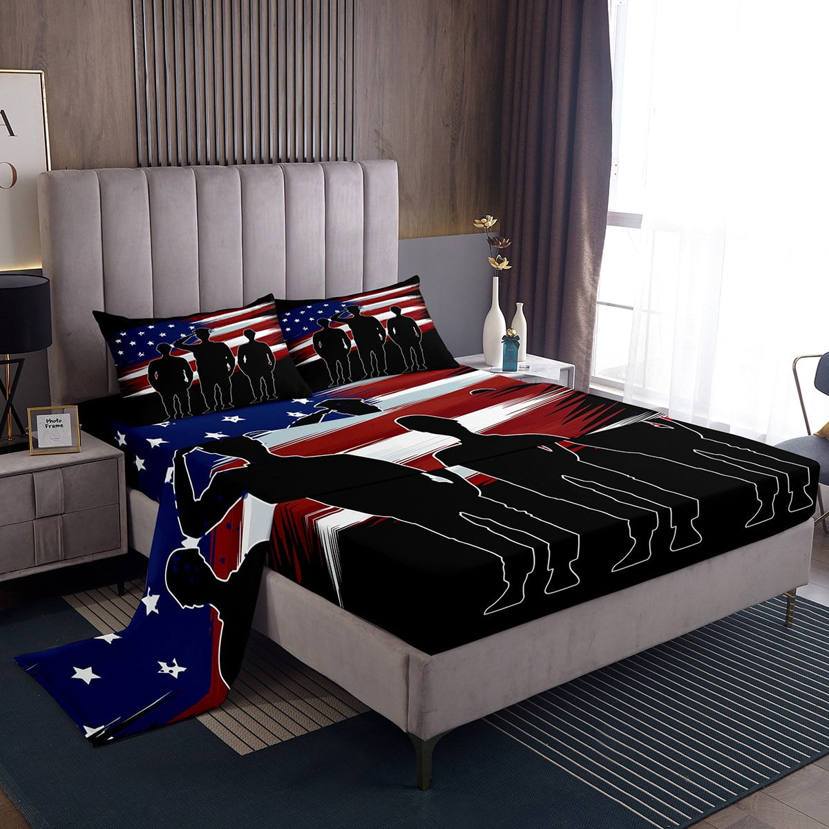 American Flag Bed Sheets Set Military Officer and Soldiers Saluting ...