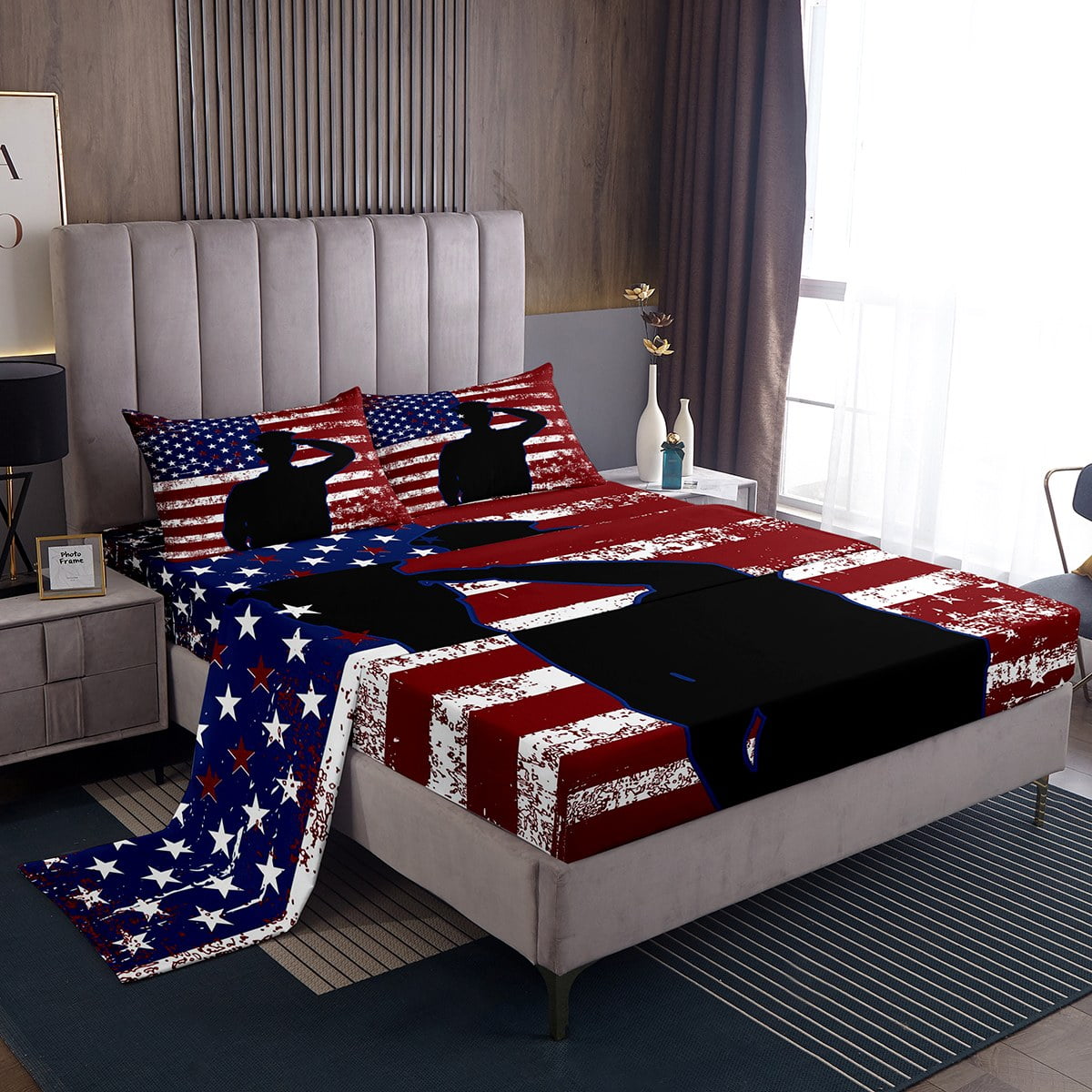 American Flag Bed Sheets Set Soldier Salute for Usa Flag Sheet Set,Army ...