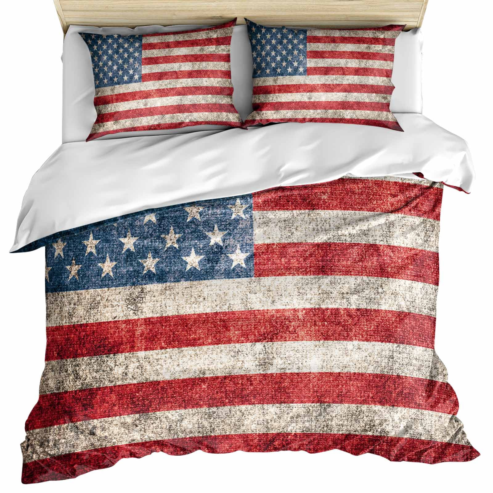 American Flag Bedding 3 Piece Duvet Cover Set Full Size, Vintage Blue ...