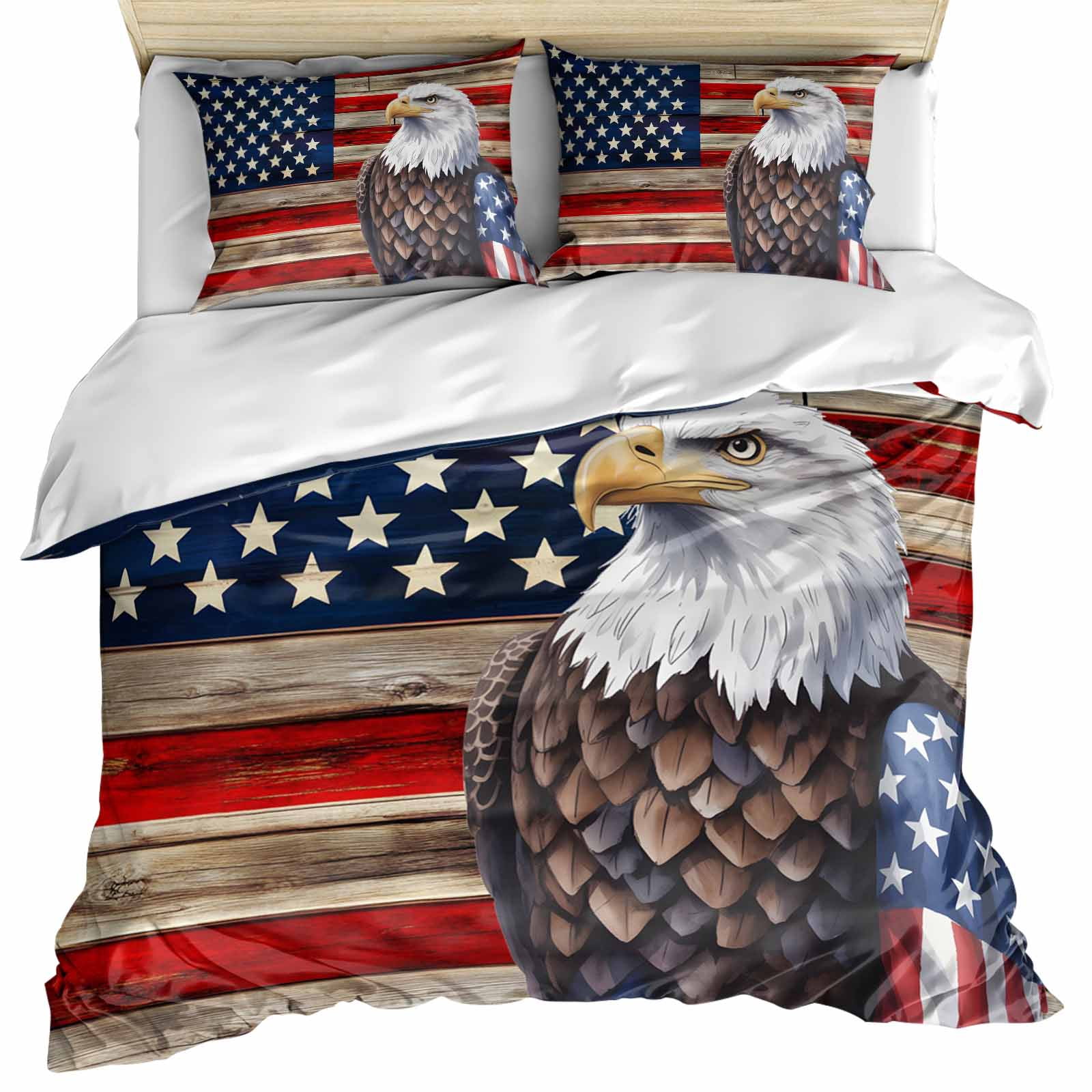 American Flag Bedding 3 Piece Duvet Cover Set Queen Size, Vintage Eagle ...
