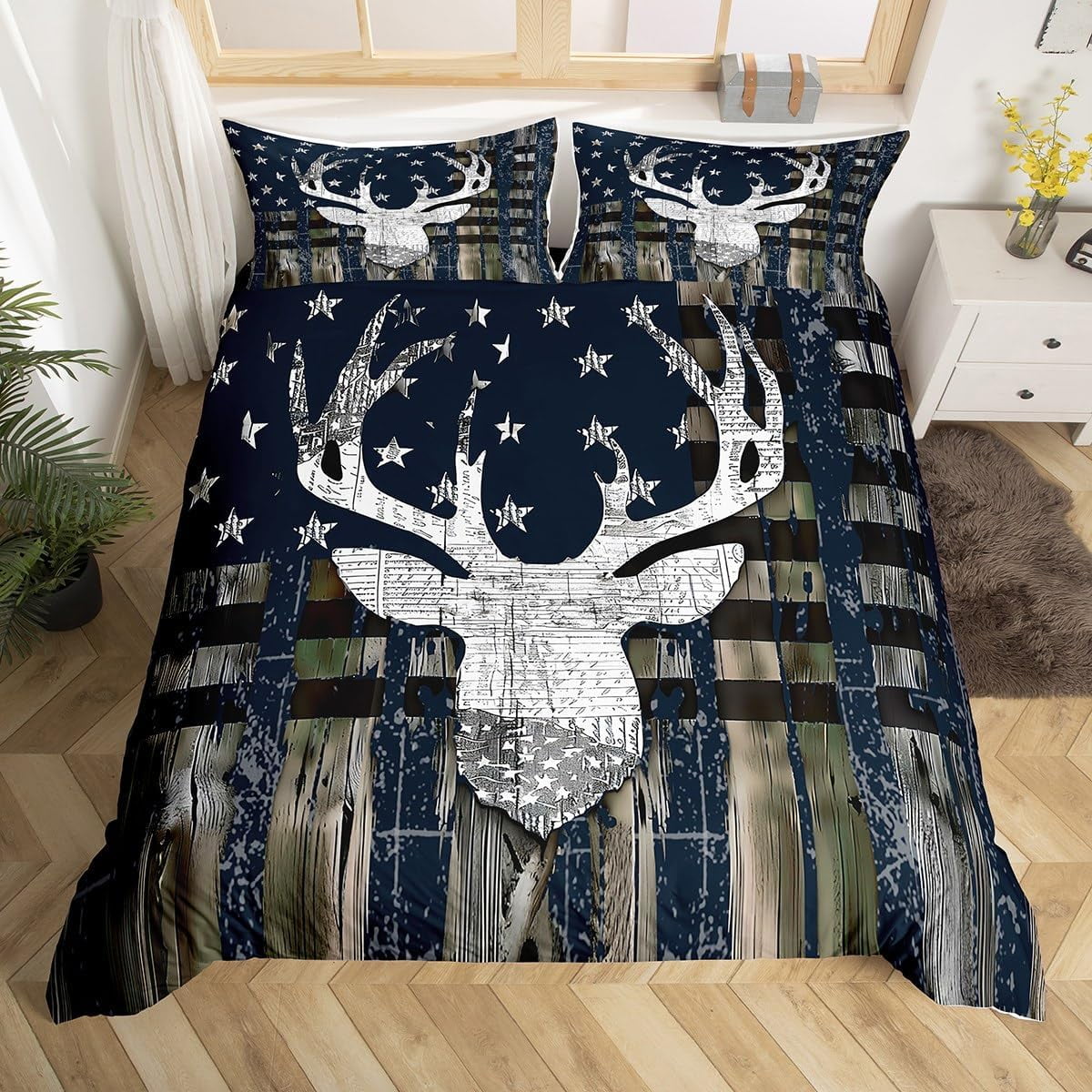 American Flag Bedding Duvet Cover Set Deer Hunting Bedding Set for Kids ...