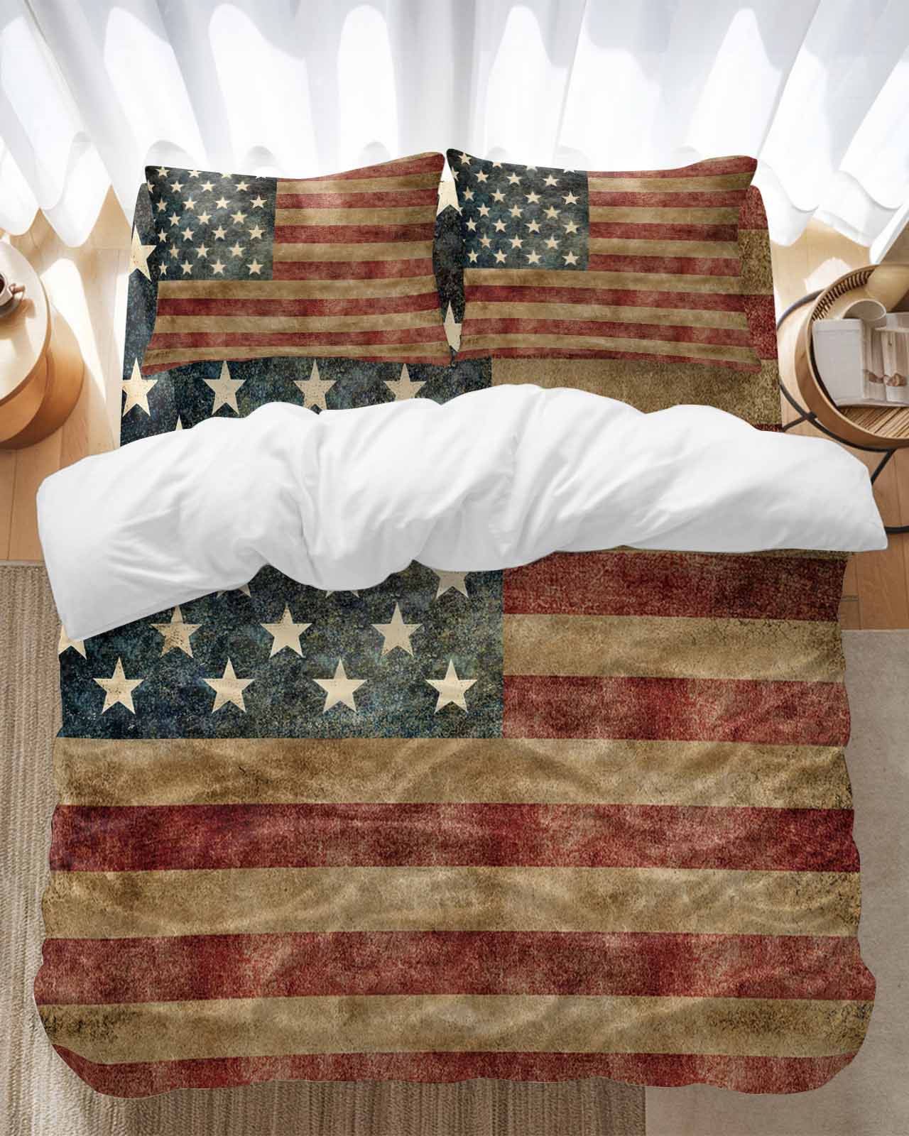 American Flag Bedding Duvet Cover Set Queen Size 4 Pieces Vintage Flag ...