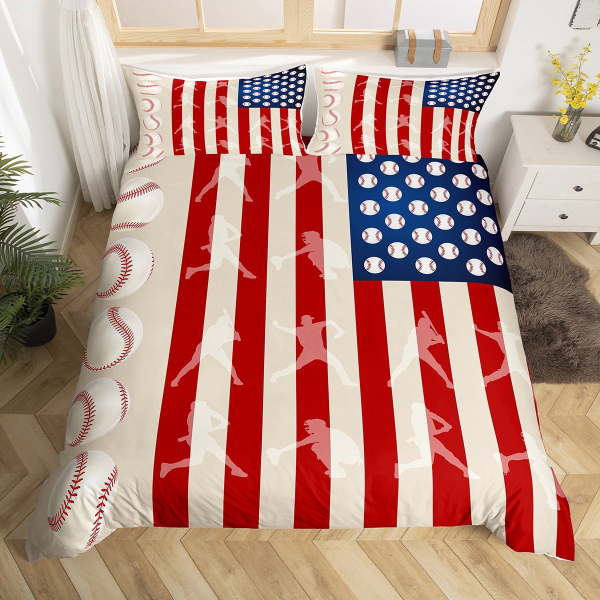 American Flag Bedding Set Baseball Duvet Cover King Size, Sports Decor ...