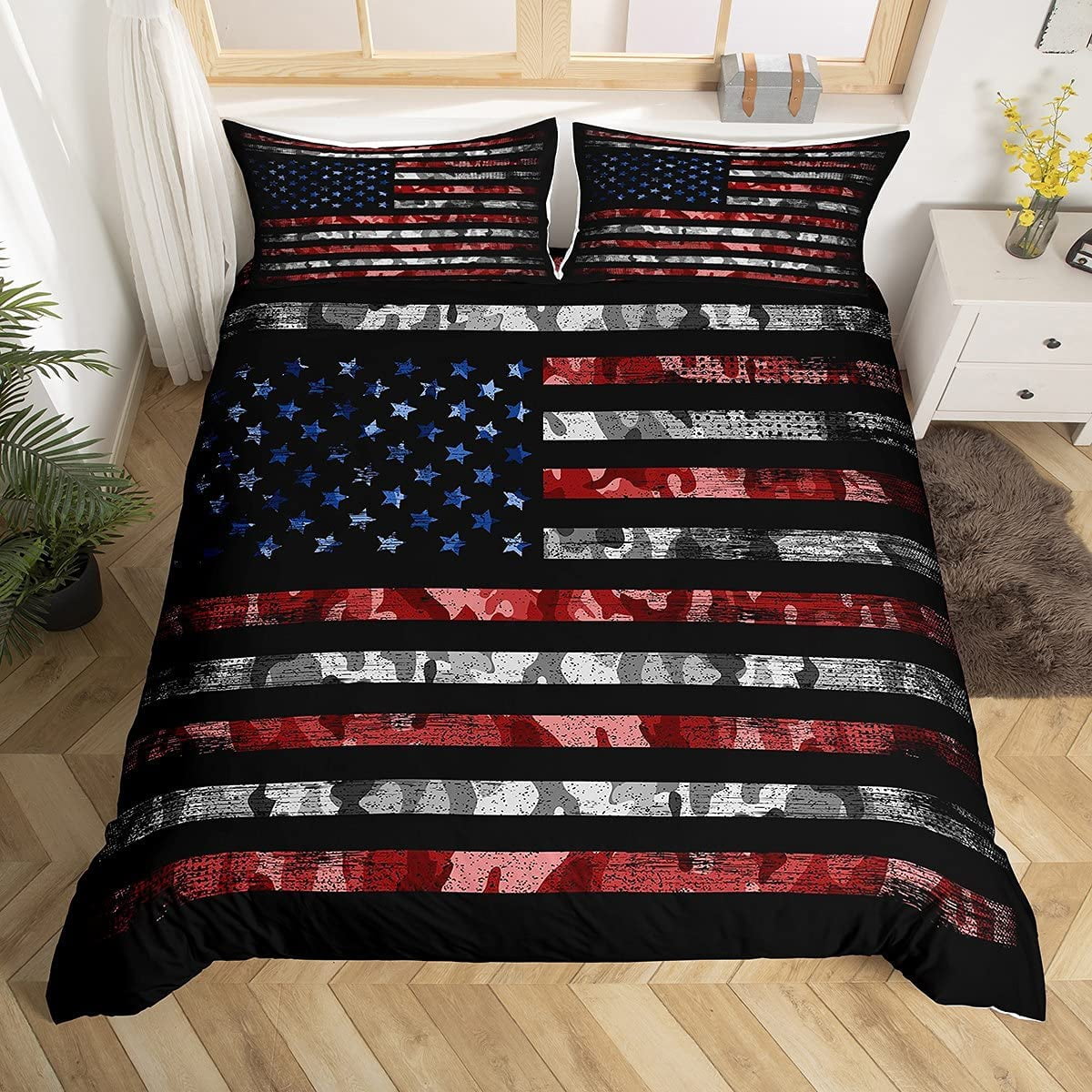 American Flag Bedding Set ,Camouflage Pattern Duvet Cover Retro Stripes ...