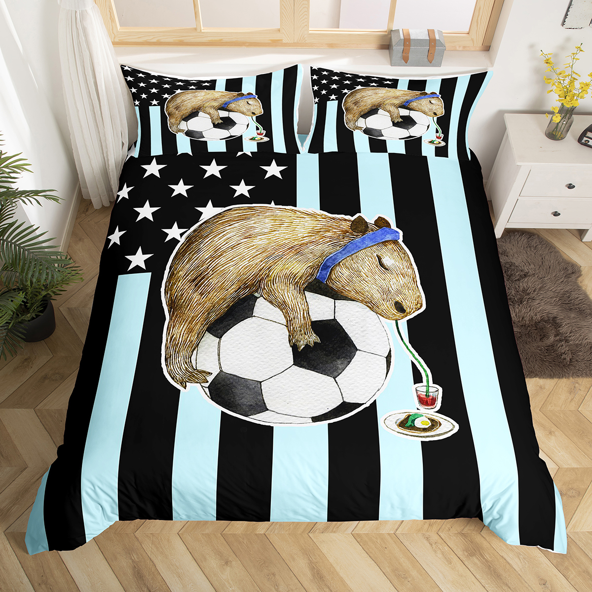 American Flag Bedding Set Capybara Sticker Comforter Cover Cartoon ...