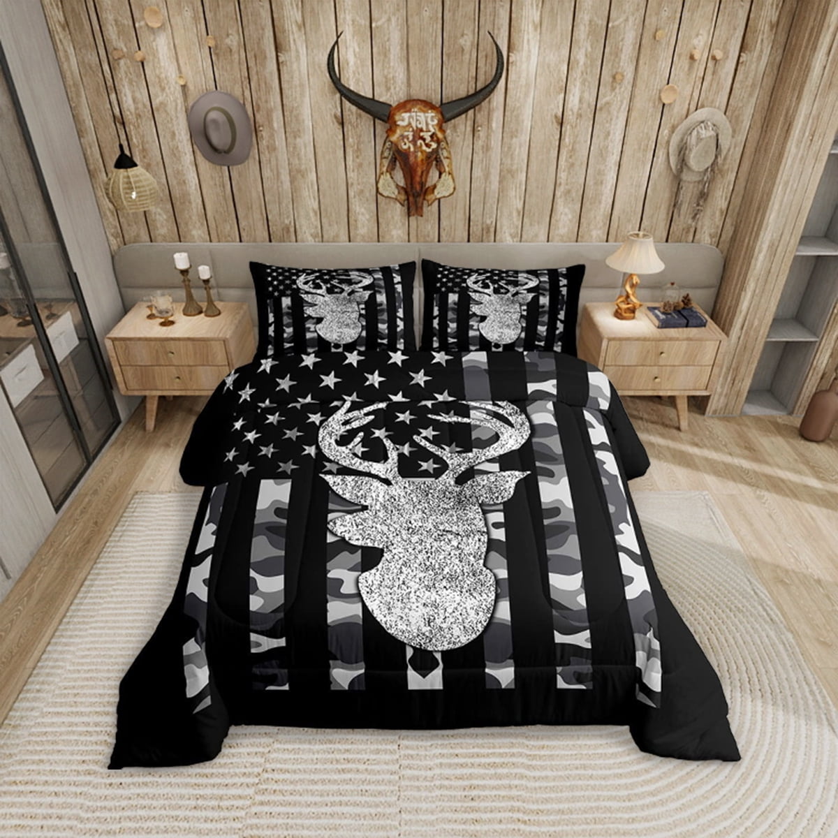 American Flag Bedding Set Deer Camo Comforter Set King Teen Man,Western ...