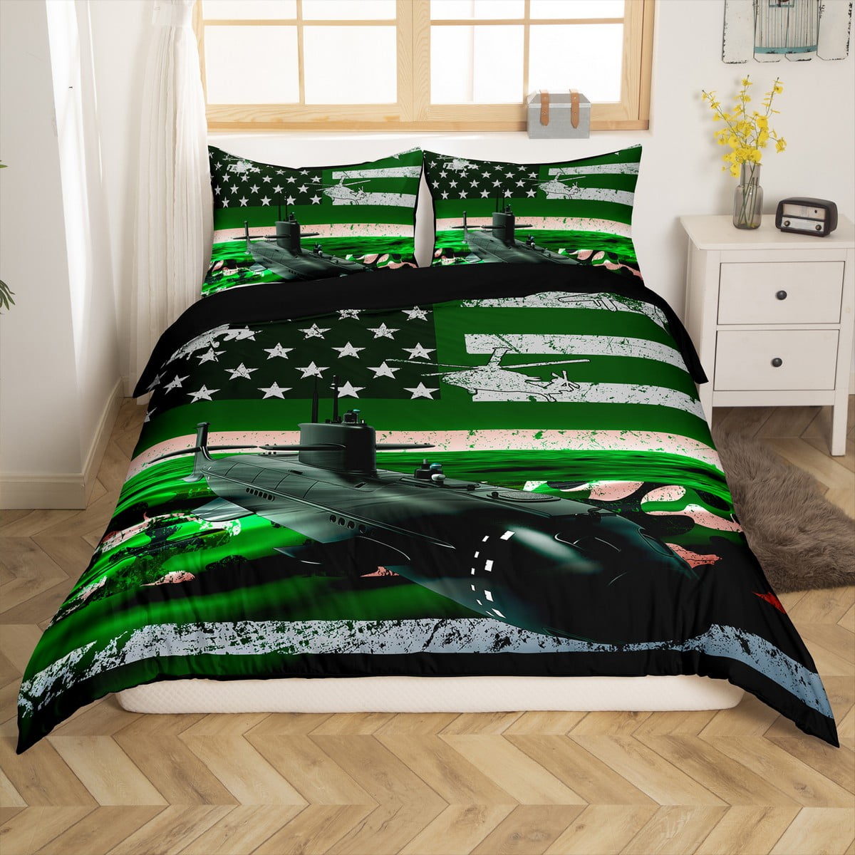 American Flag Bedding Set Full, Retro Camo Aircraft Duvet Cover Vintage ...