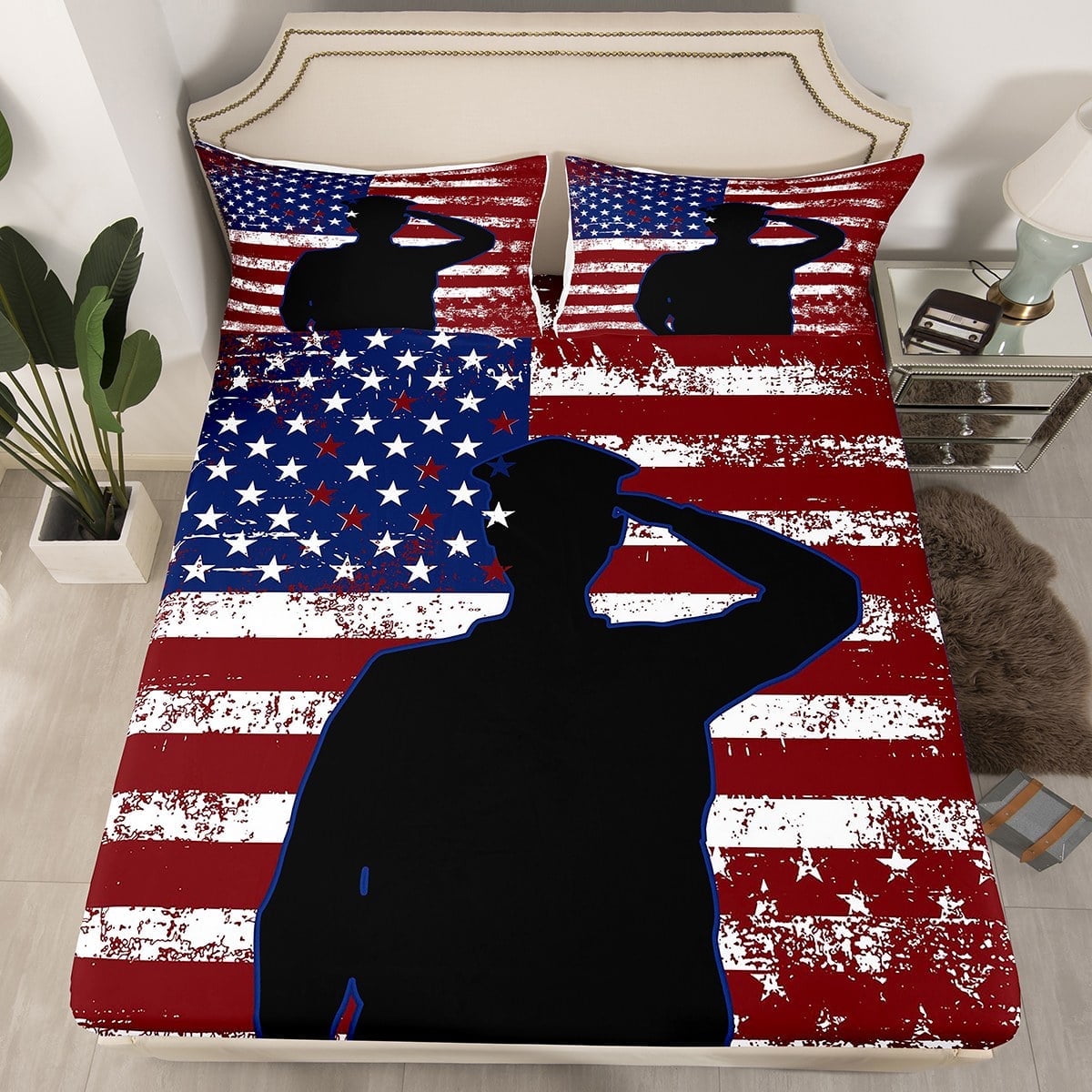 American Flag Bedding Set Soldier Salute for Usa Flag Bed Sheets,Army ...