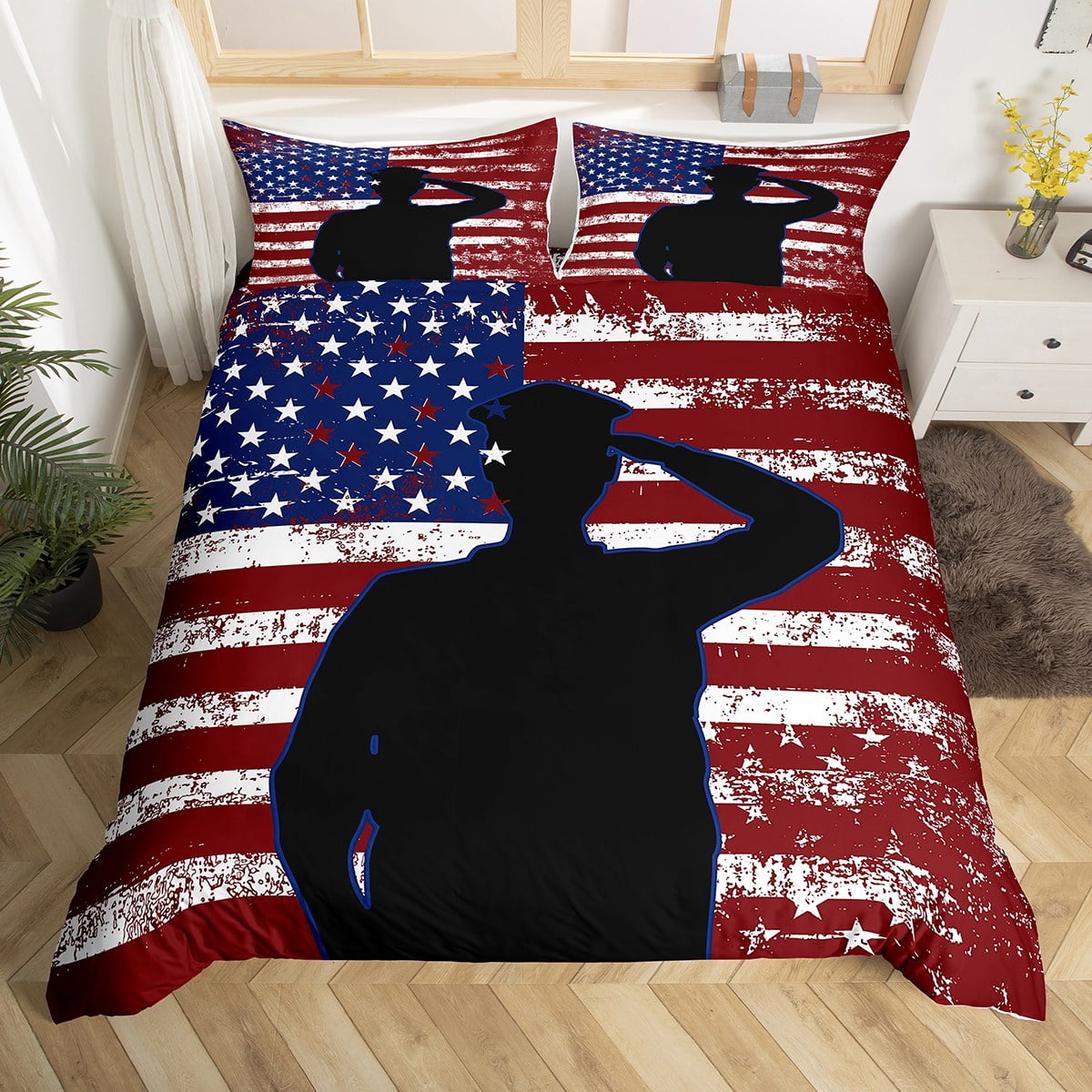 American Flag Bedding Set Soldier Salute for Usa Flag Comforter Cover ...