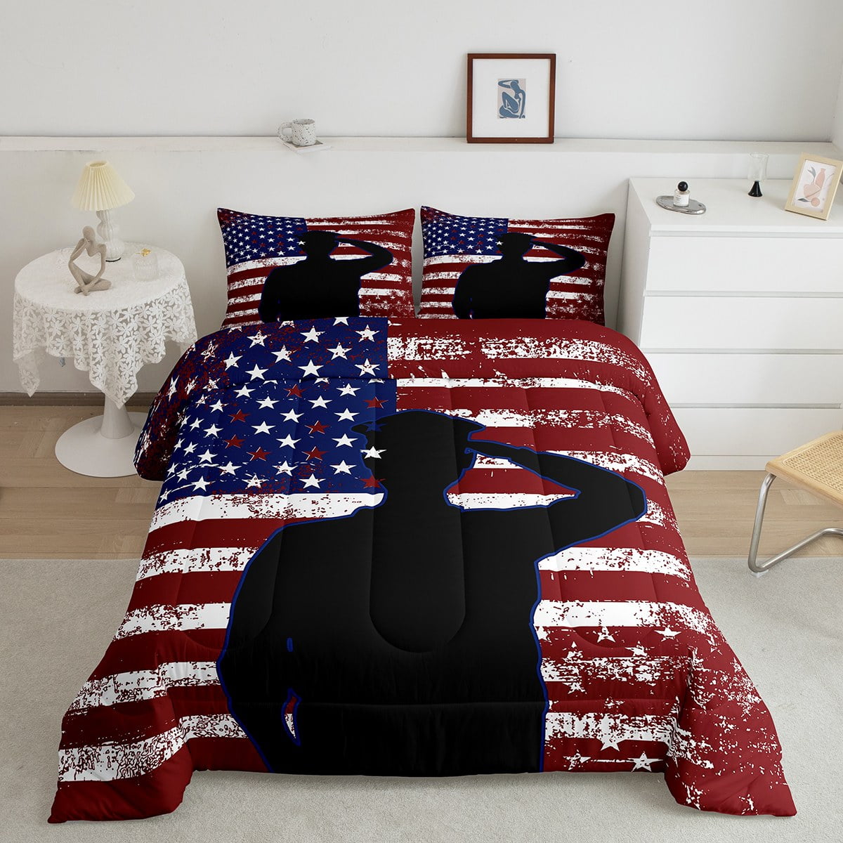 American Flag Bedding Soldier Salute for Usa Flag Comforter Set Room ...