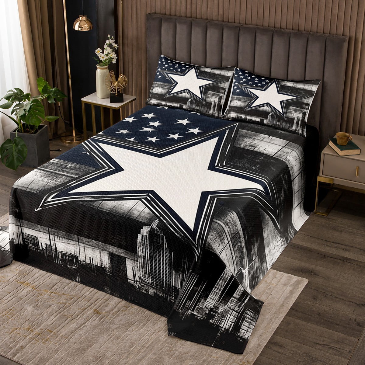 American Flag Bedspread Queen Size,Western Star Print Bedding Sets ...